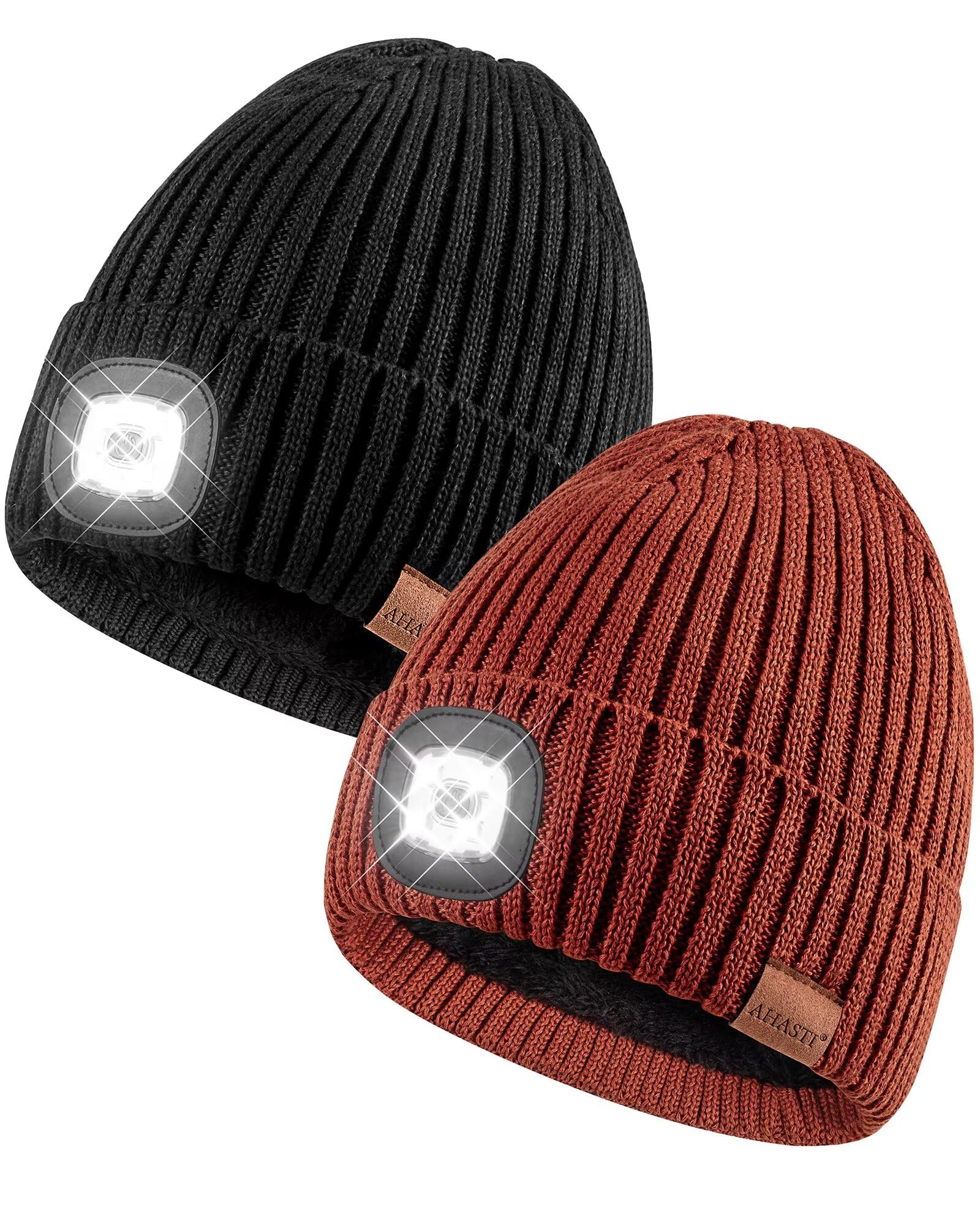 Beanie with Light for Men 2 Pack, Hat with Light Built in Rechargeable ...