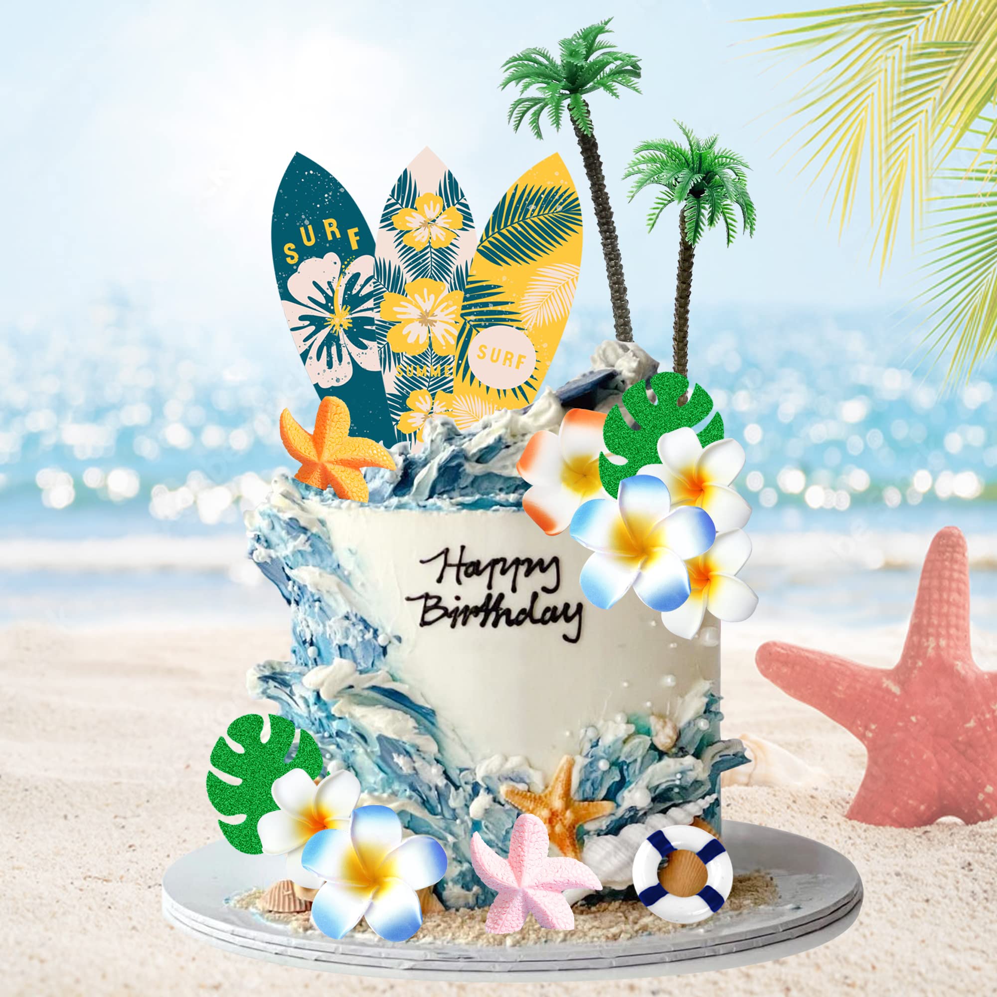 Summer Happy Birthday Cake Topper Surfboard Palm Model Tree Beach ...