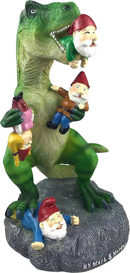 By Mark & Margot Garden Gnome T-rex Dinosaur Eating Gnome Statue - Best ...