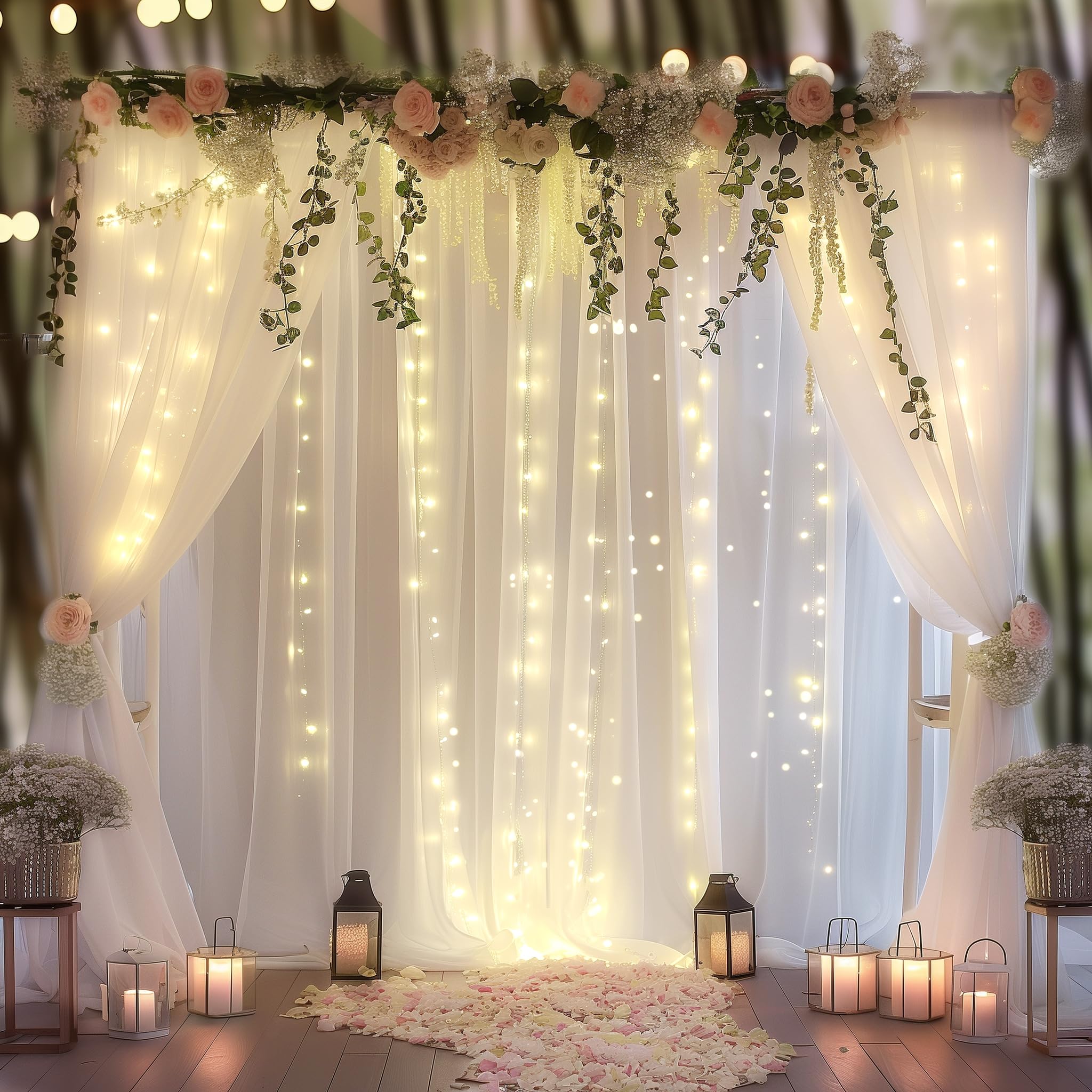 HAEFOO 20×10ft White Tulle Backdrop Curtains with Lights String for ...