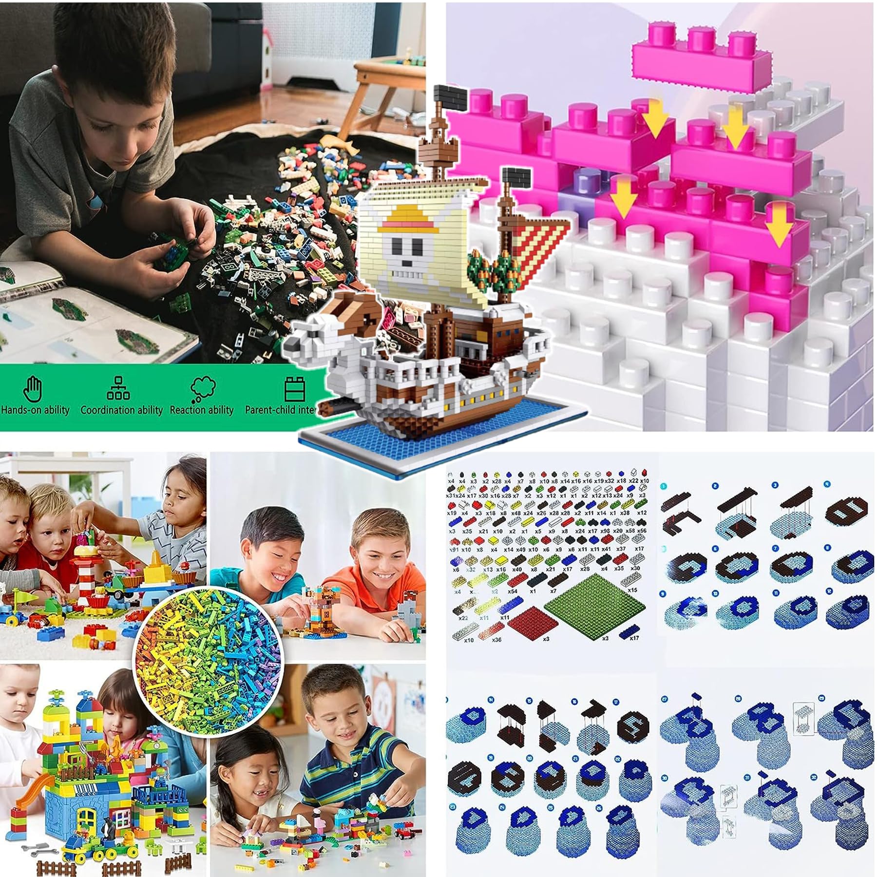 Anime Building Blocks Pirate Ship Building Blocks Set Creative Thinking ...