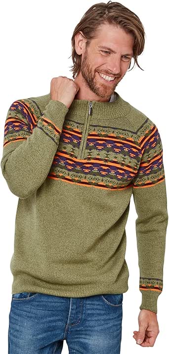 Joe Browns Mens Zip Funnel Neck Sweater with Aztec Print Green S at ...