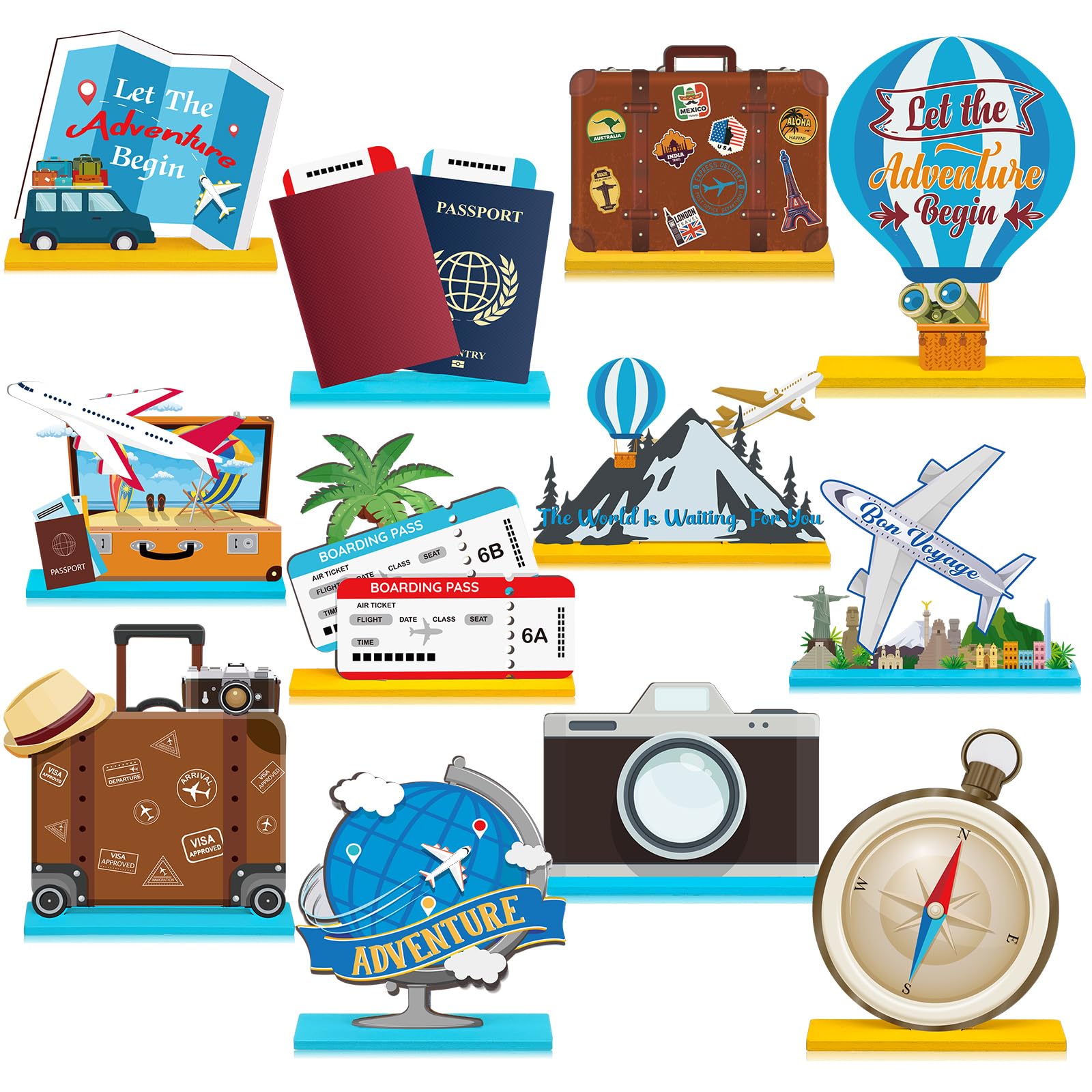 Marsui 12 Pcs Travel Themed Wooden Centerpieces Table Toppers Adventure ...