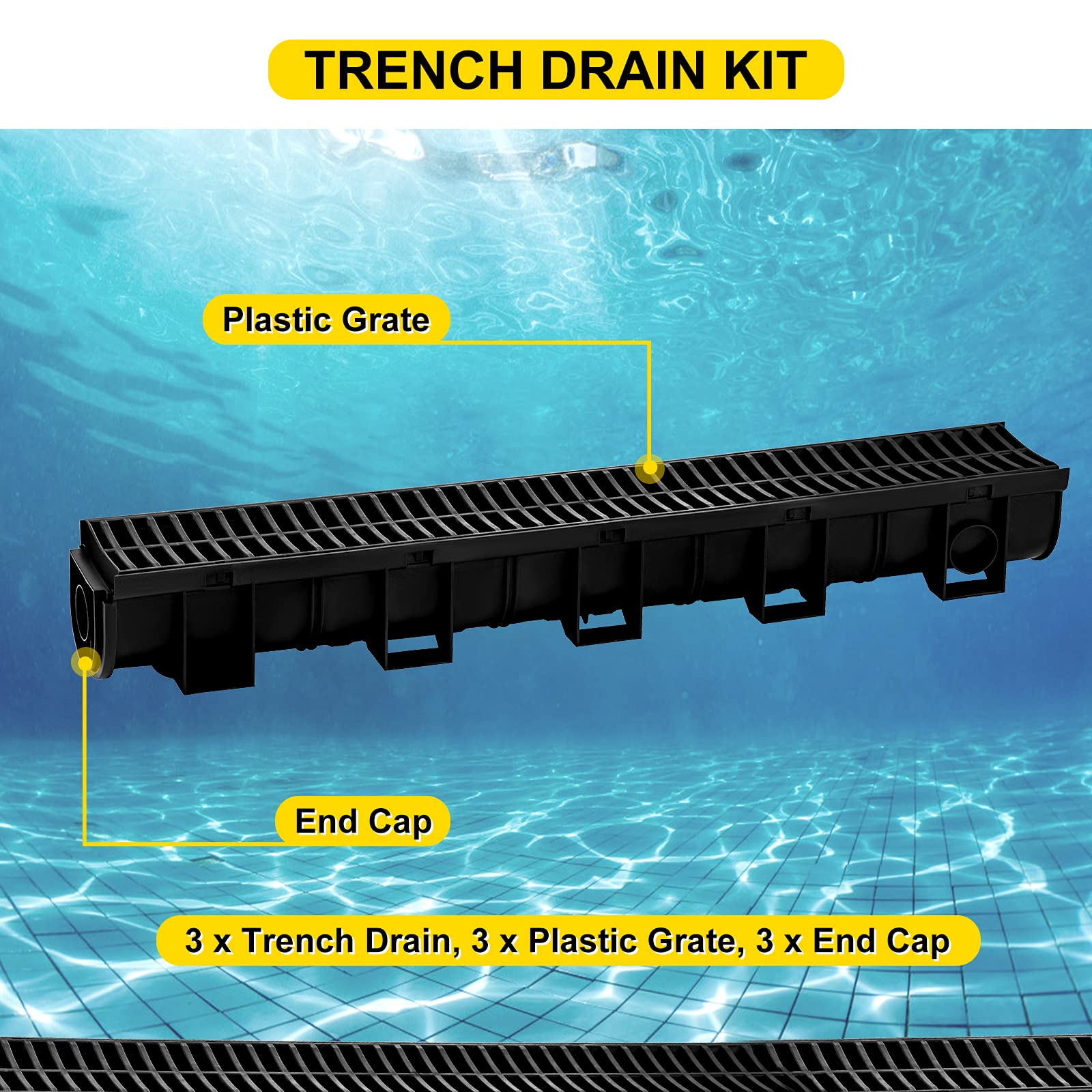 Mua VEVOR Trench Drain System, Channel Drain with Plastic Grate, 5.9x5 ...