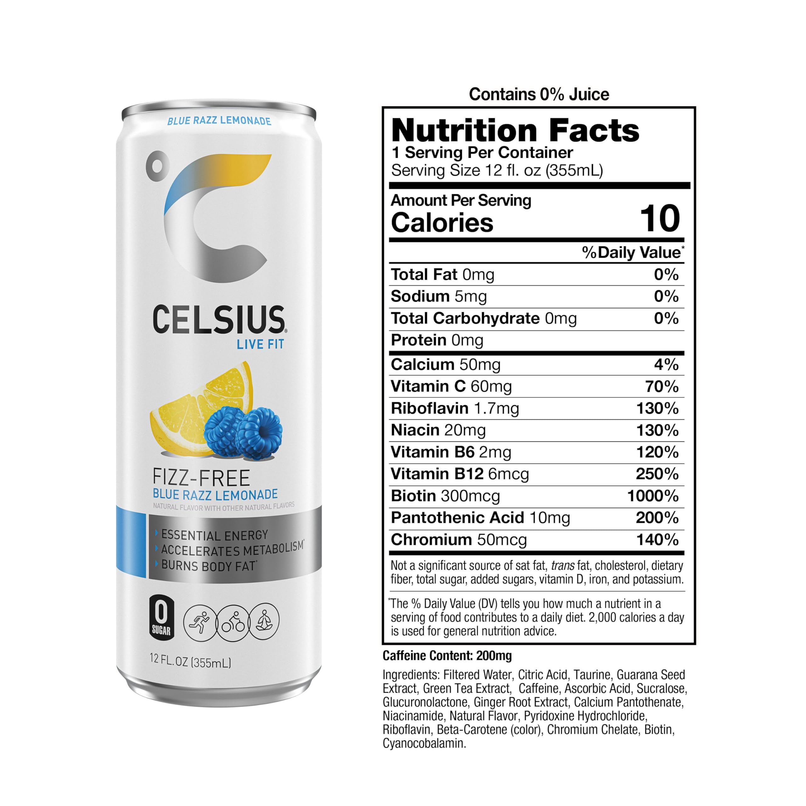 CELSIUS Fizz Free Blue Razz Lemonade, Functional Essential Energy Drink ...