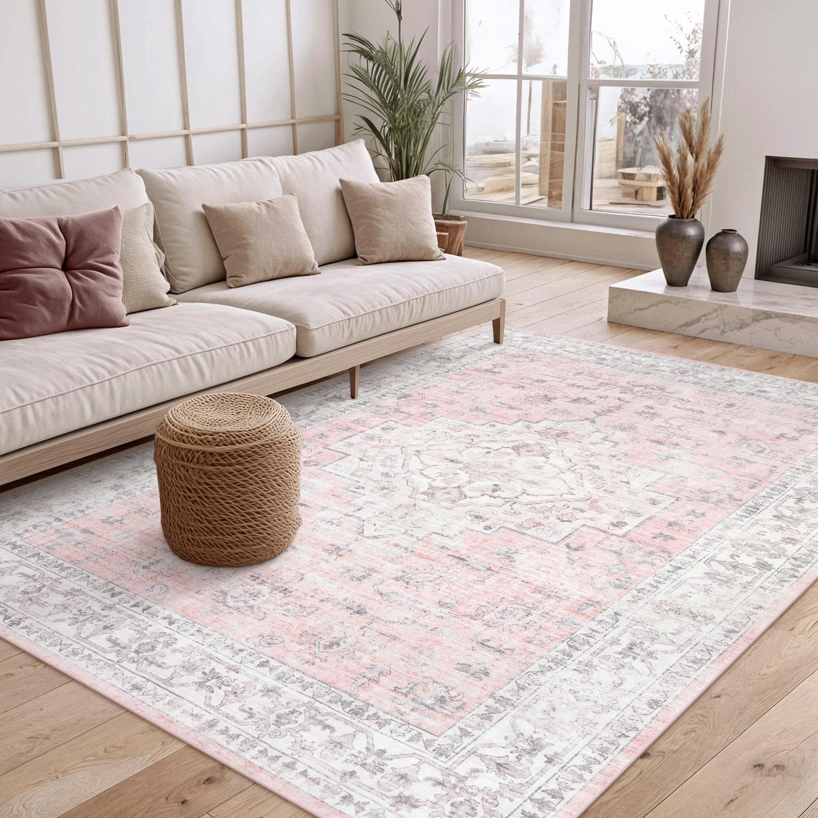 LIVEBOX Pink 5x7 Area Rug for Bedroom Girls, Boho Washable Rugs for ...