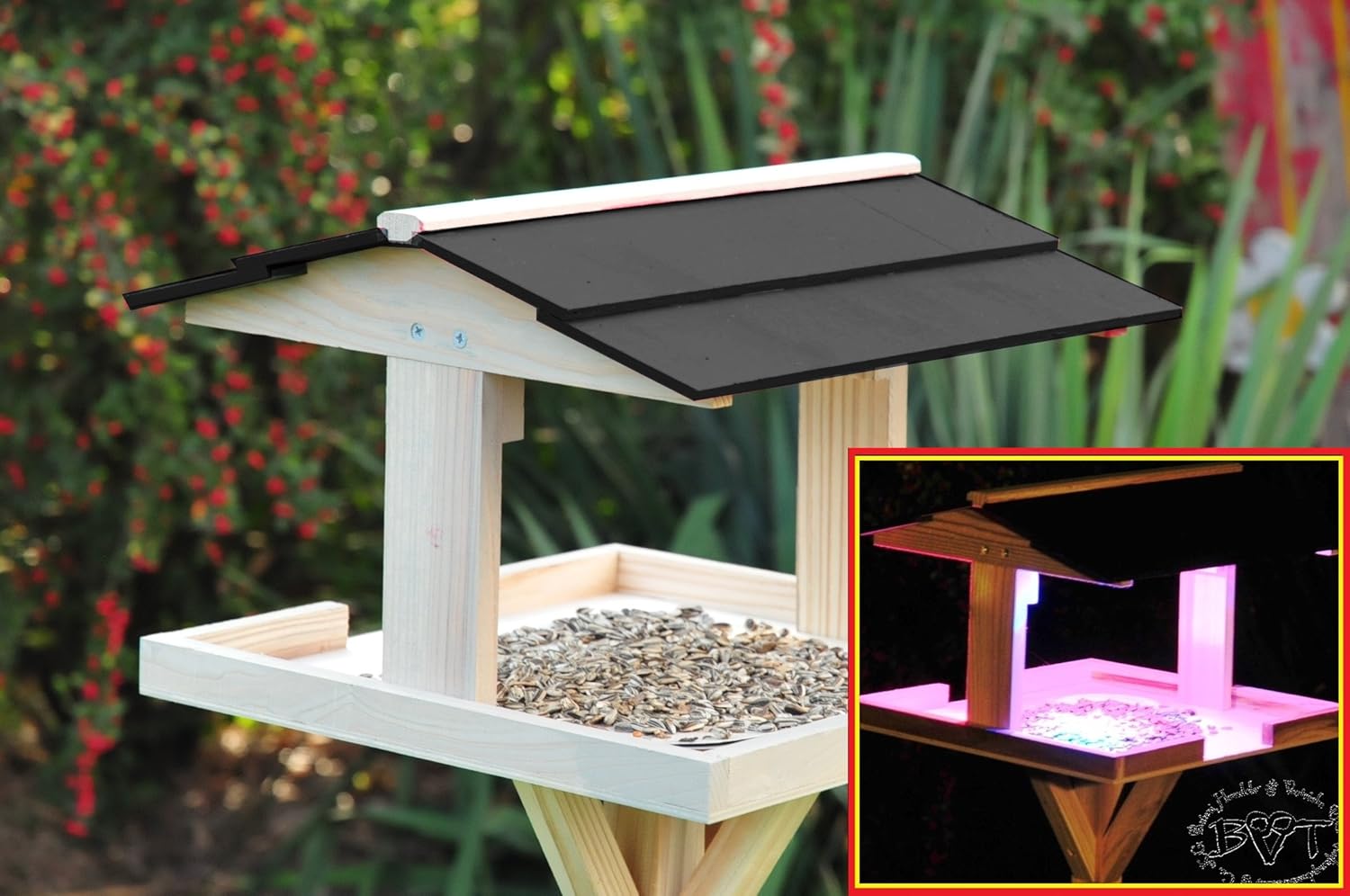 vogelfutterhaus,XXL,mit Licht,DACH edel SCHWARZ,dunkel,mit Beleuchtung ...