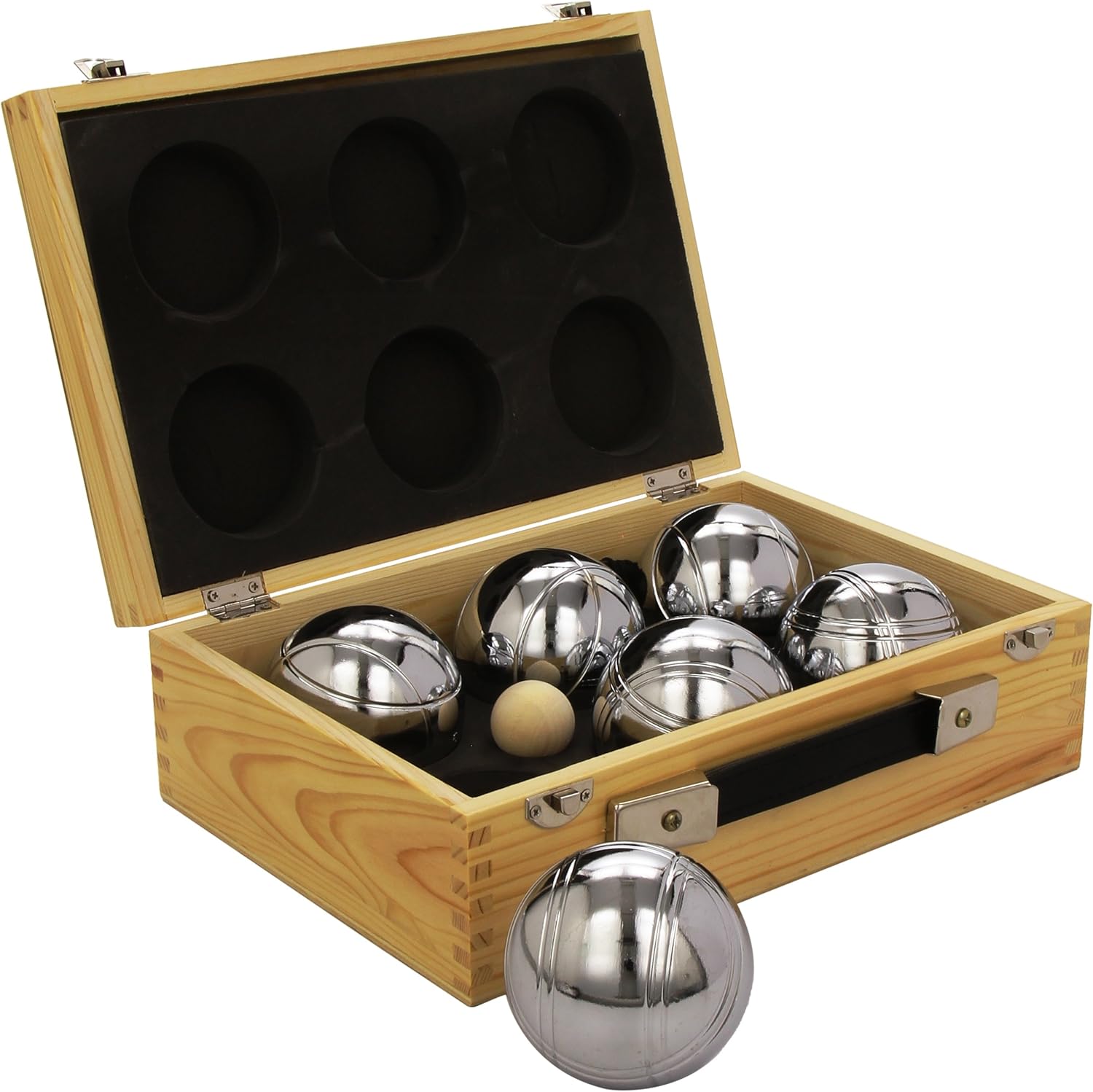 Engelhart 6 metal boules set 720gr in sturdy wooden case: Amazon.co.uk ...