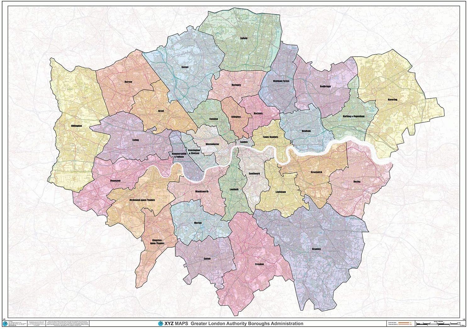 Greater London Authority Boroughs Wall Map - 2A Plastic Coated (119 cm ...