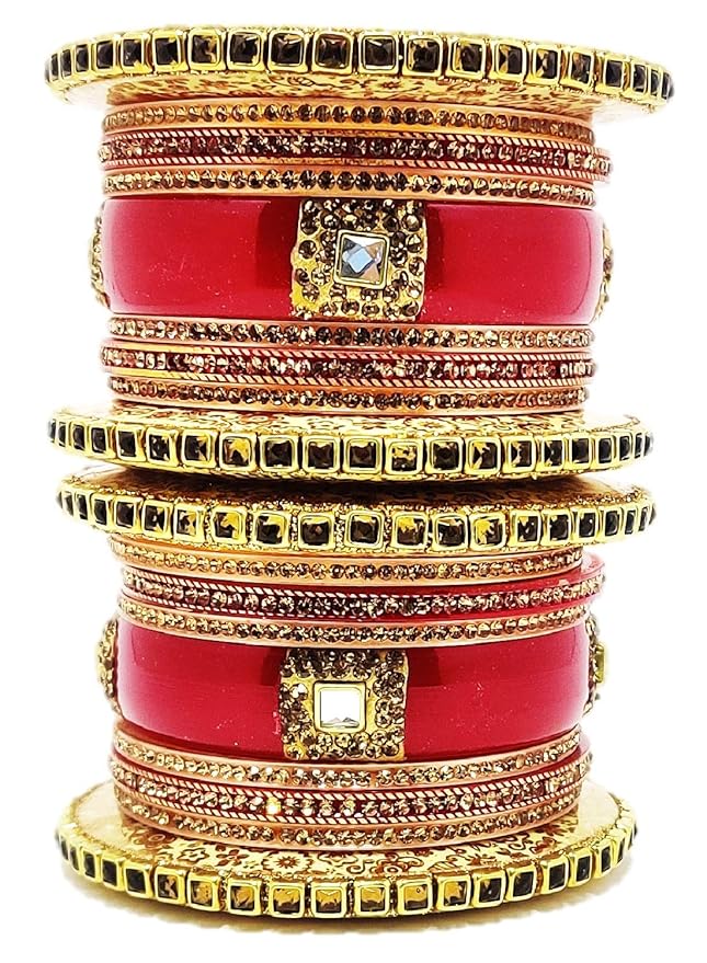 Buy Choodi kangan Rajasthani chuda gold Red (2.8, Choki set red) at ...