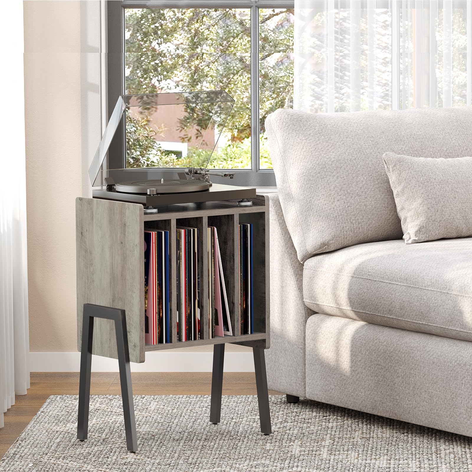 TUTOTAK Record Player Stand, Record Storage Table, End Table with Vinyl ...