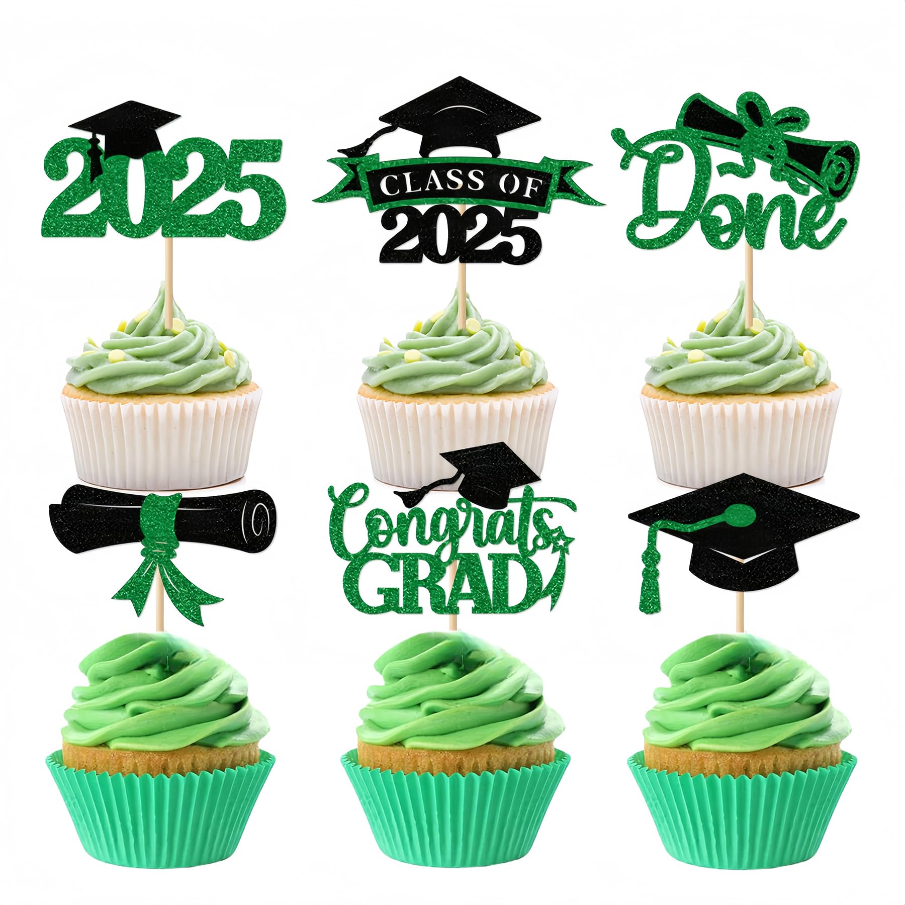 2025 Graduation Cupcake Toppers, 36 pack Glitter Class of 2025 Congrats ...