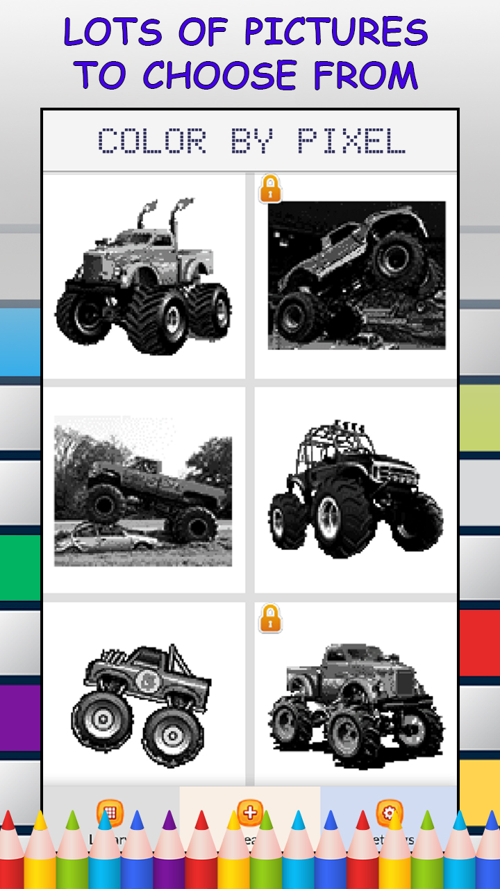 Monster Trucks Color by Number - Free Pixel Art Game - Coloring Book ...