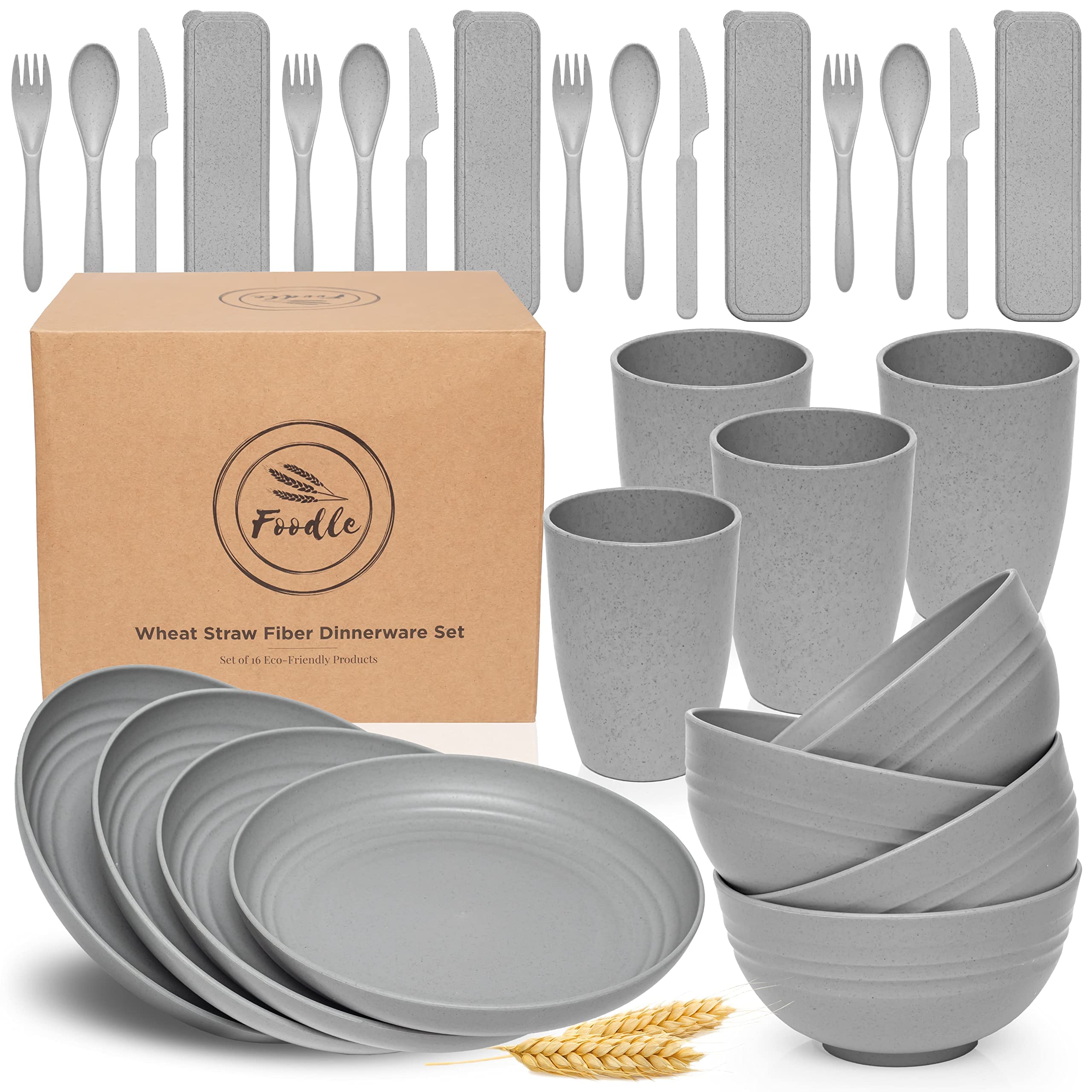 FOODLE Wheat Straw Dinnerware Set - Lightweight & Unbreakable ...