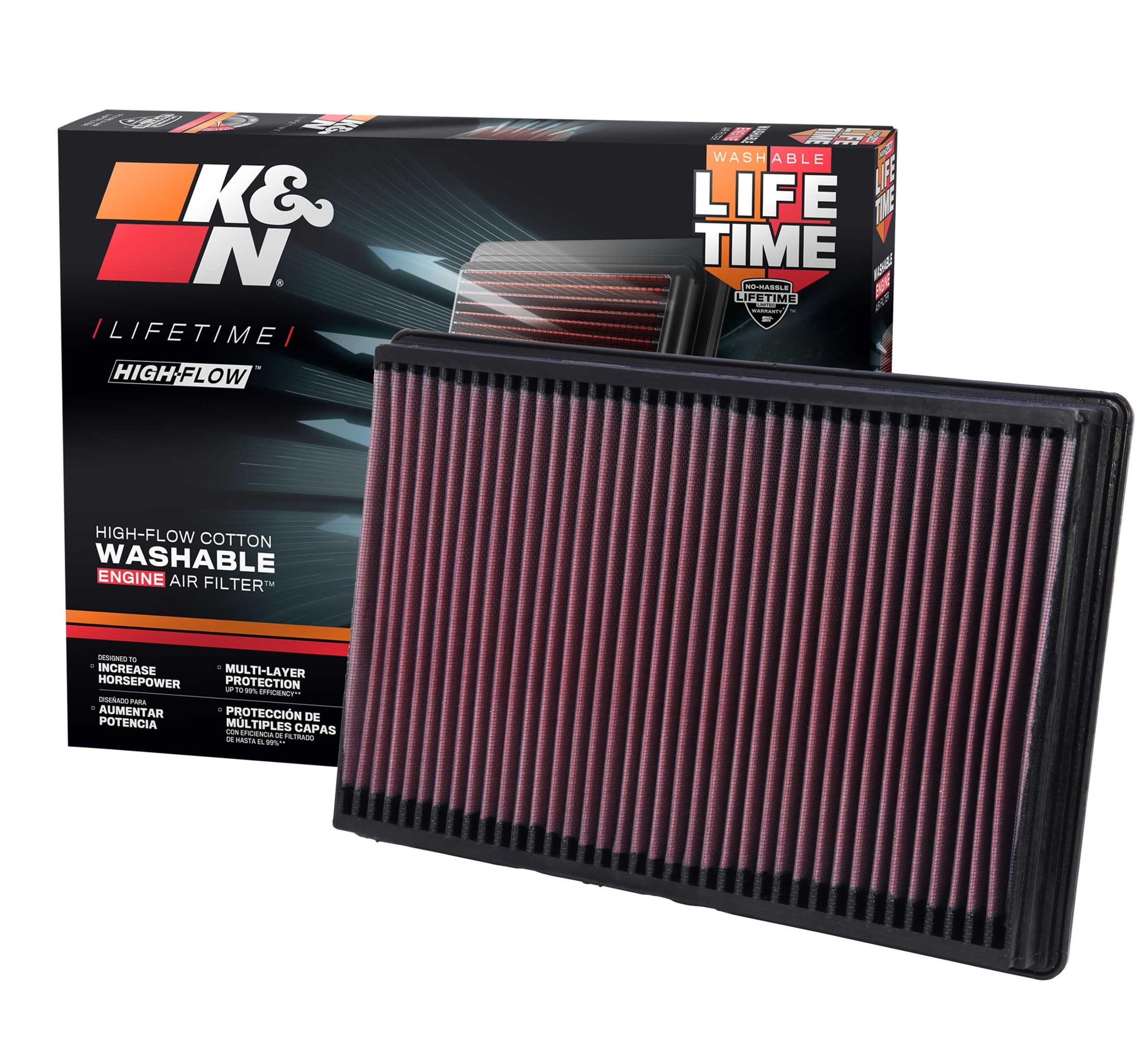 K&N High-Flow Original Lifetime Engine Air Filter: Increase Power ...