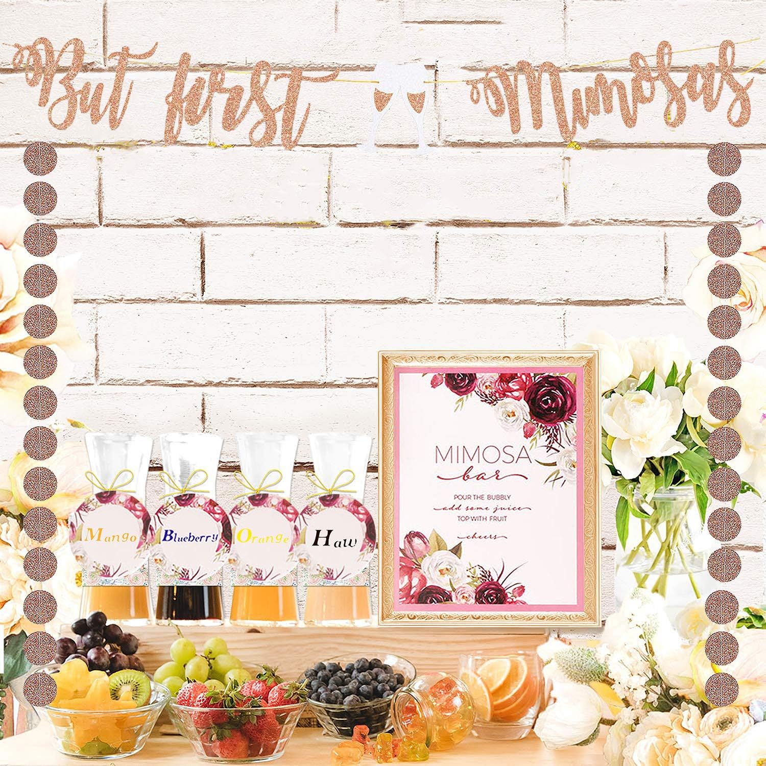 Sayala Mimosa Bar Banner| Gold Floral Mimosa Sign Tags Decorations ...