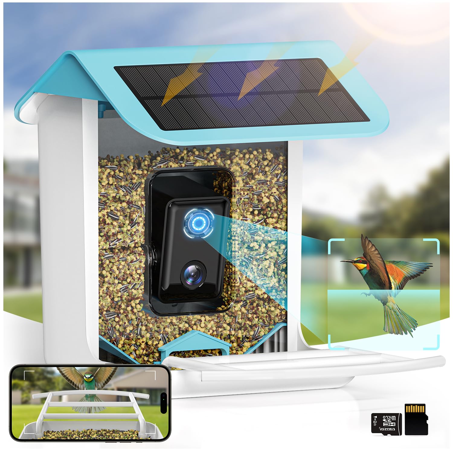 Smart Bird Feeder with Camera Solar Powered,1080P HD Auto Capture Bird ...