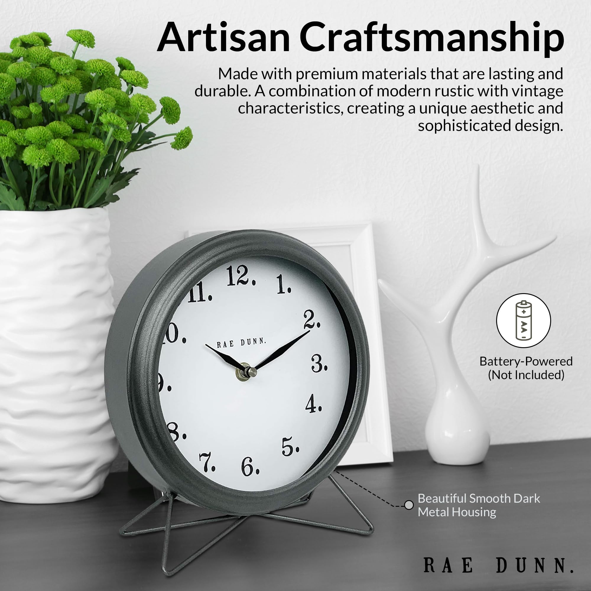 Mua Rae Dunn Desk Clock - Battery Operated Round Modern Rustic Design ...
