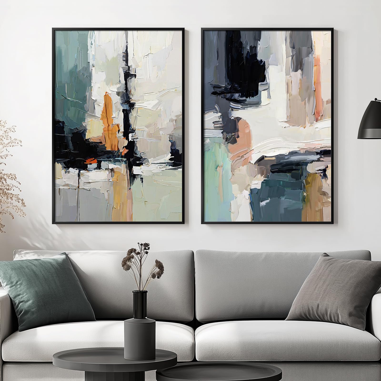Framed Abstract Wall Art for Living Room, Abstract Canvas Wall Art Set ...