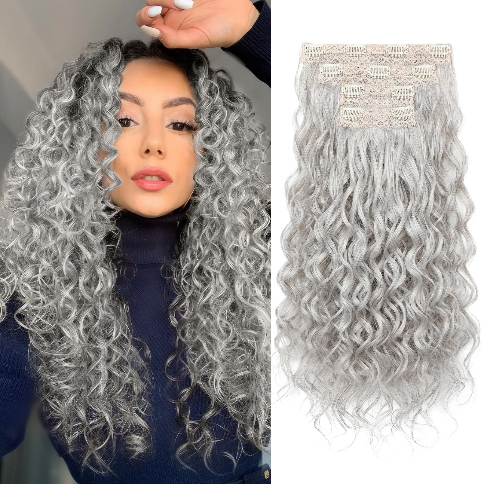 REECHO Curly Hair Extensions, 4PCS 20 inch Clip in Hair Extensions Lace ...