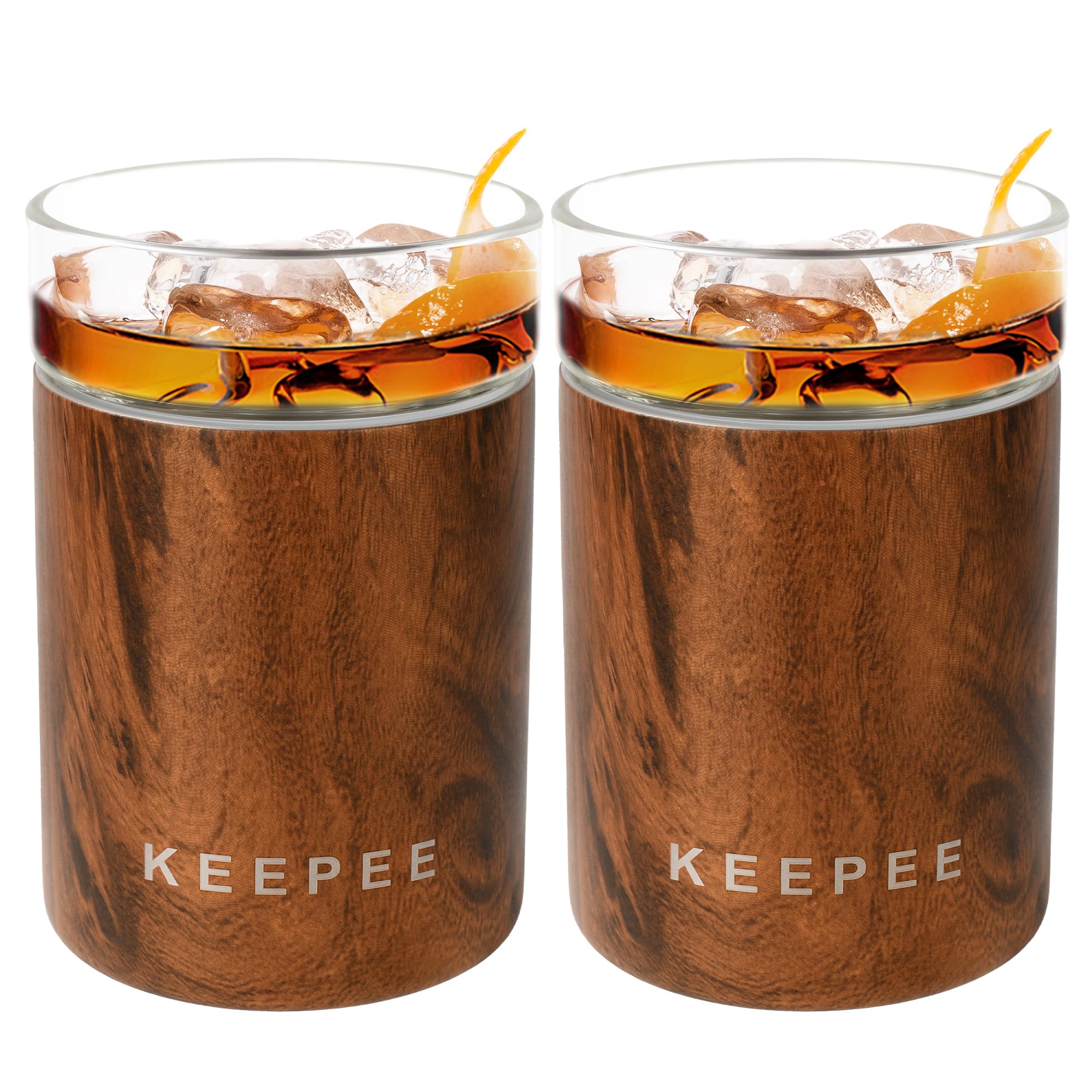 KEEPEE Whiskey Glasses Set of 2, Vacuum Insulated Tumbler with ...