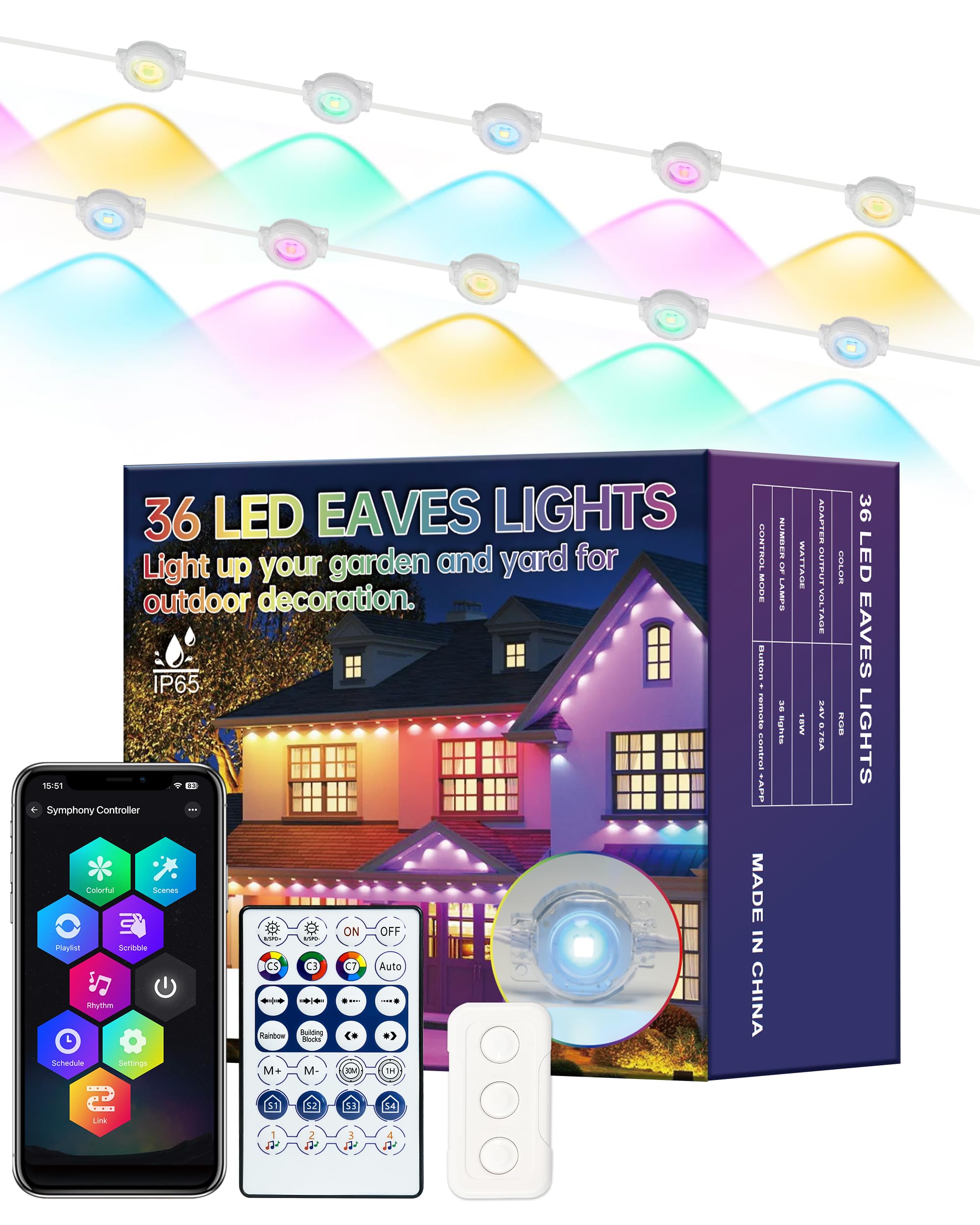 Permanent Outdoor Lights, 63.6ft with 36 RGBIC LED Lights with App ...