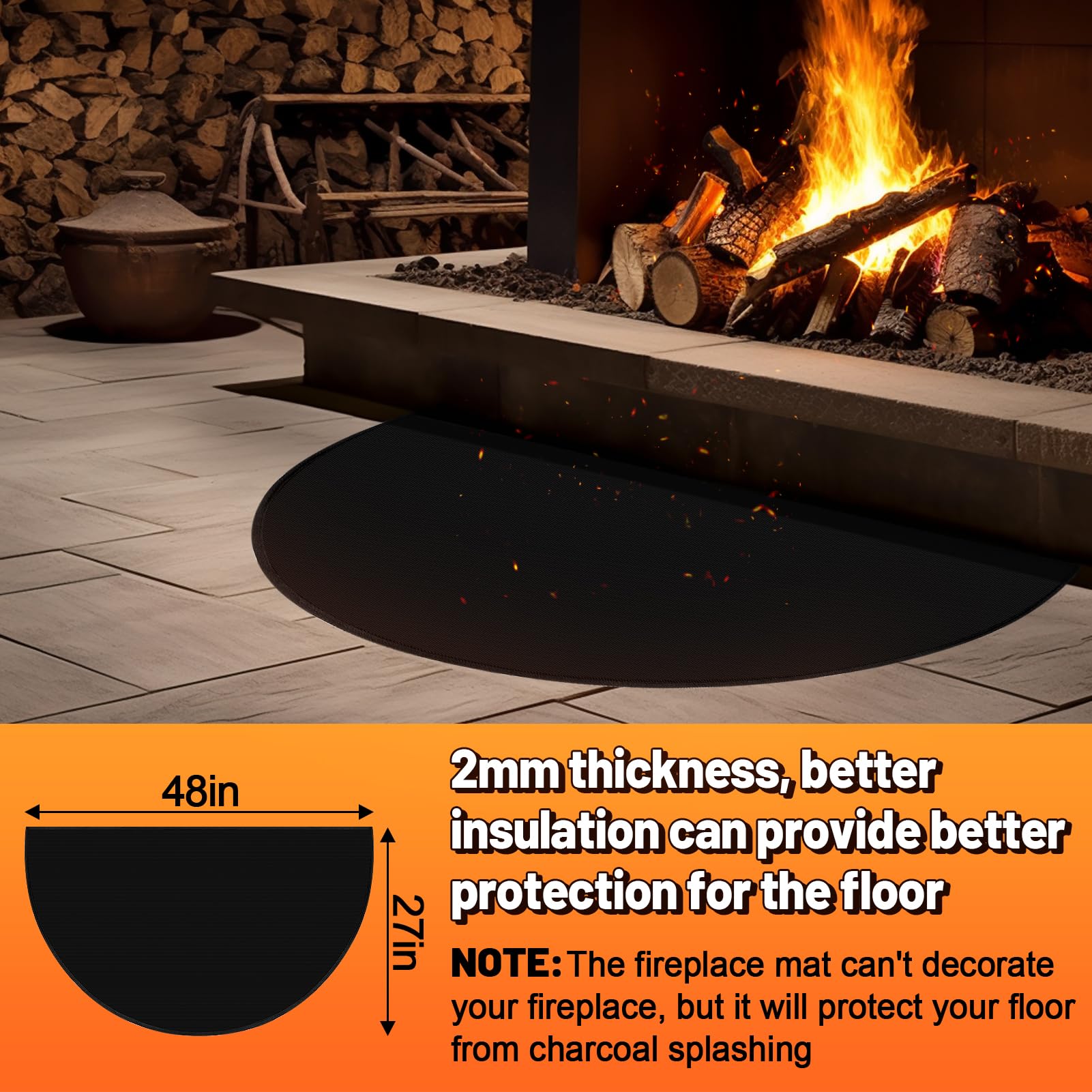Fireproof Fireplace Mat - 48'' × 27'' X 2/25'' Upgraded 4-Layer ...