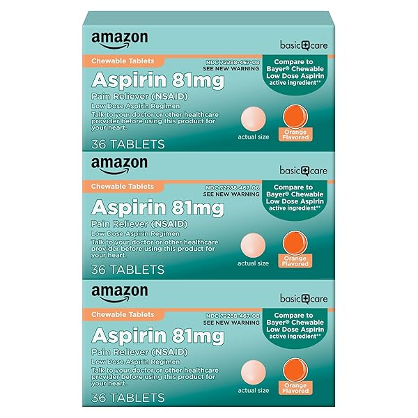 AMAZON BASIC CARE ASPIRIN 81 MG PAIN RELIEVER (NSAID) CHEWABLE TABLETS ...