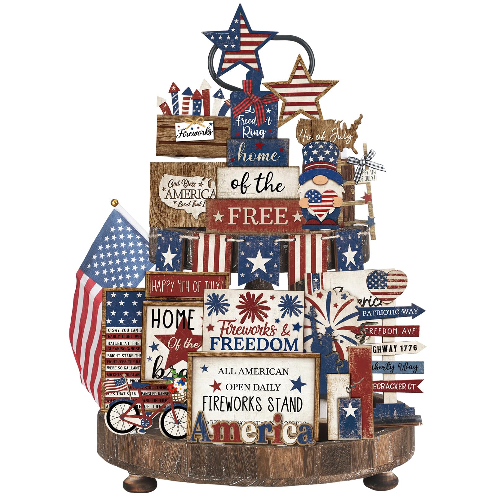 Seeloowy 26 Pcs 4th of July Patriotic Tiered Tray Decoration ...