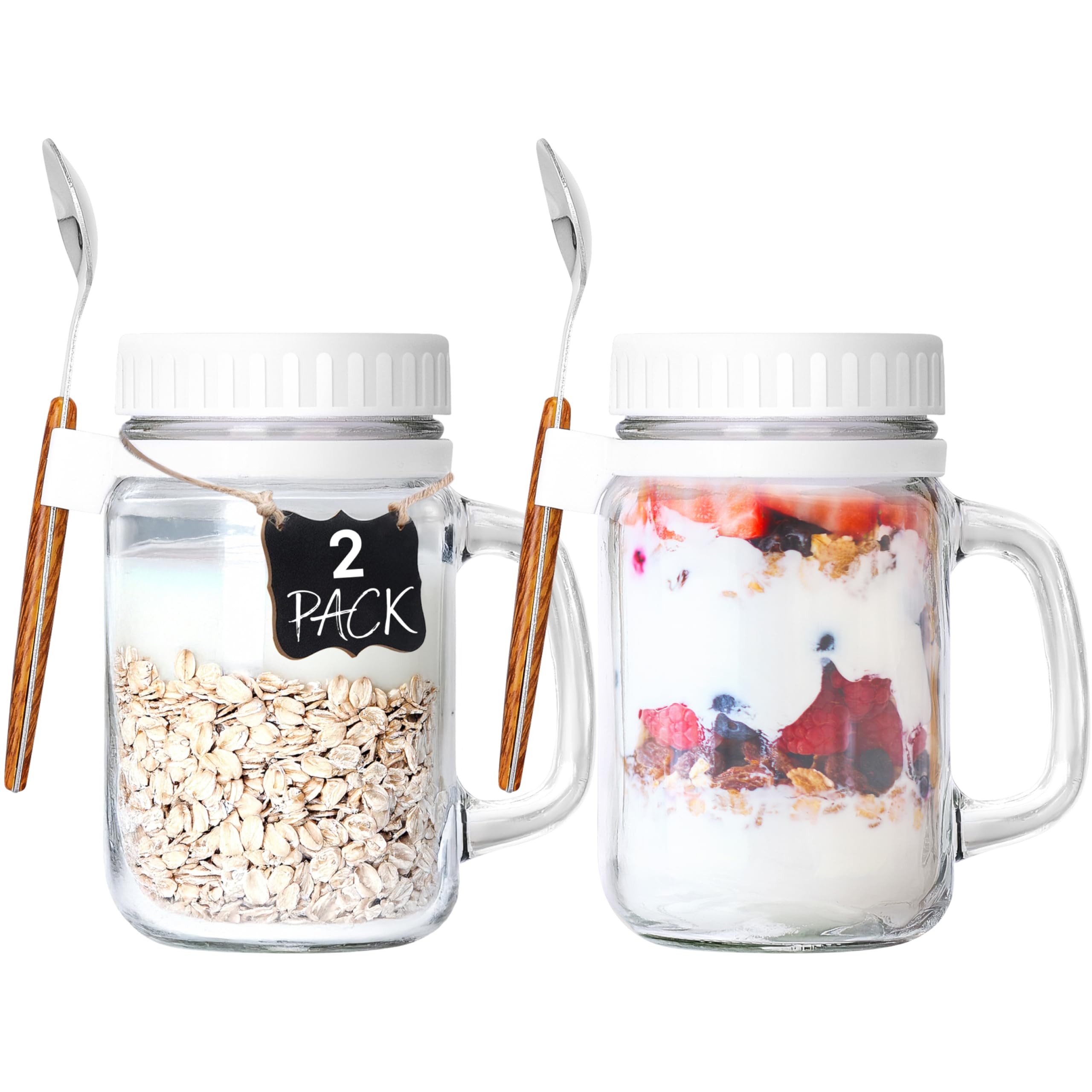 KITCHTIC Overnight Oats Container - White Glass Preserving Jar with ...