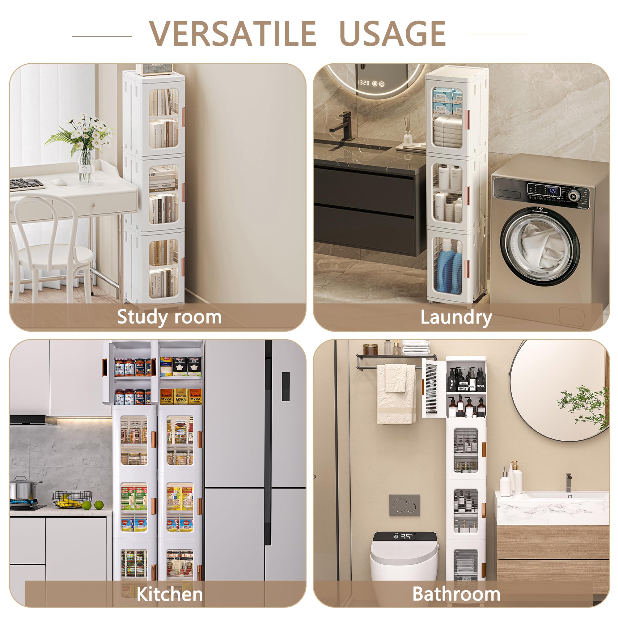 VECELO 4-Tier Tall Narrow Storage Cabinet With Movable Wheels ...