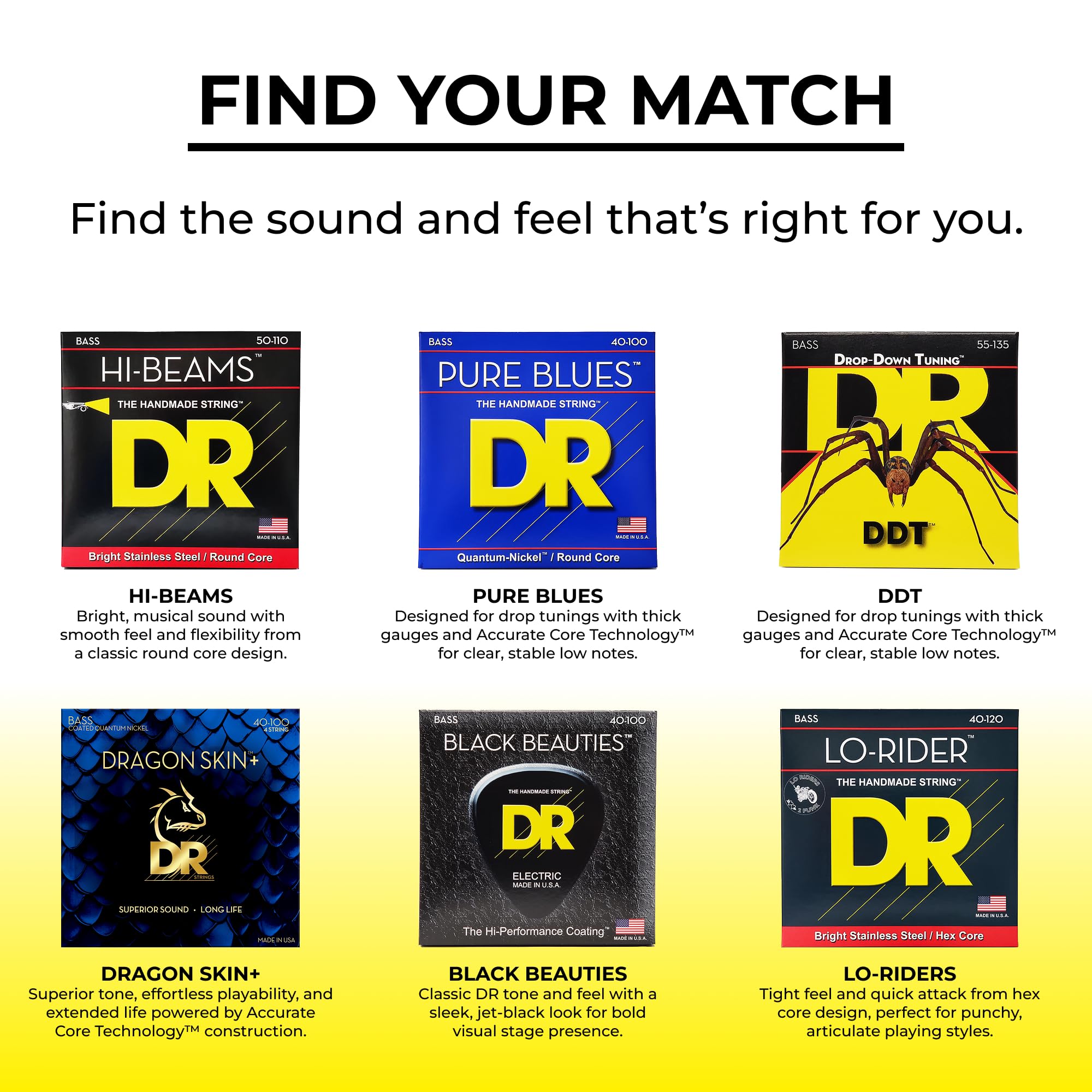 DR Strings Hi-Def Neon Bass Guitar Strings (Nob-45)