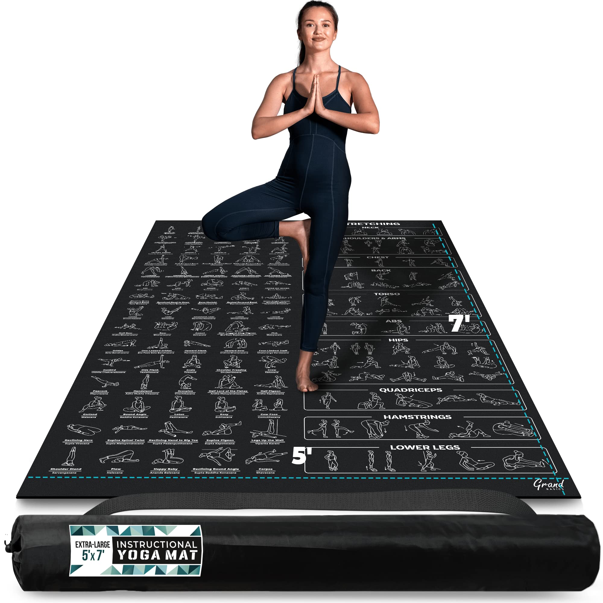Extra-Large 7' x 5' Instructional Yoga Mat with Poses Printed On It ...
