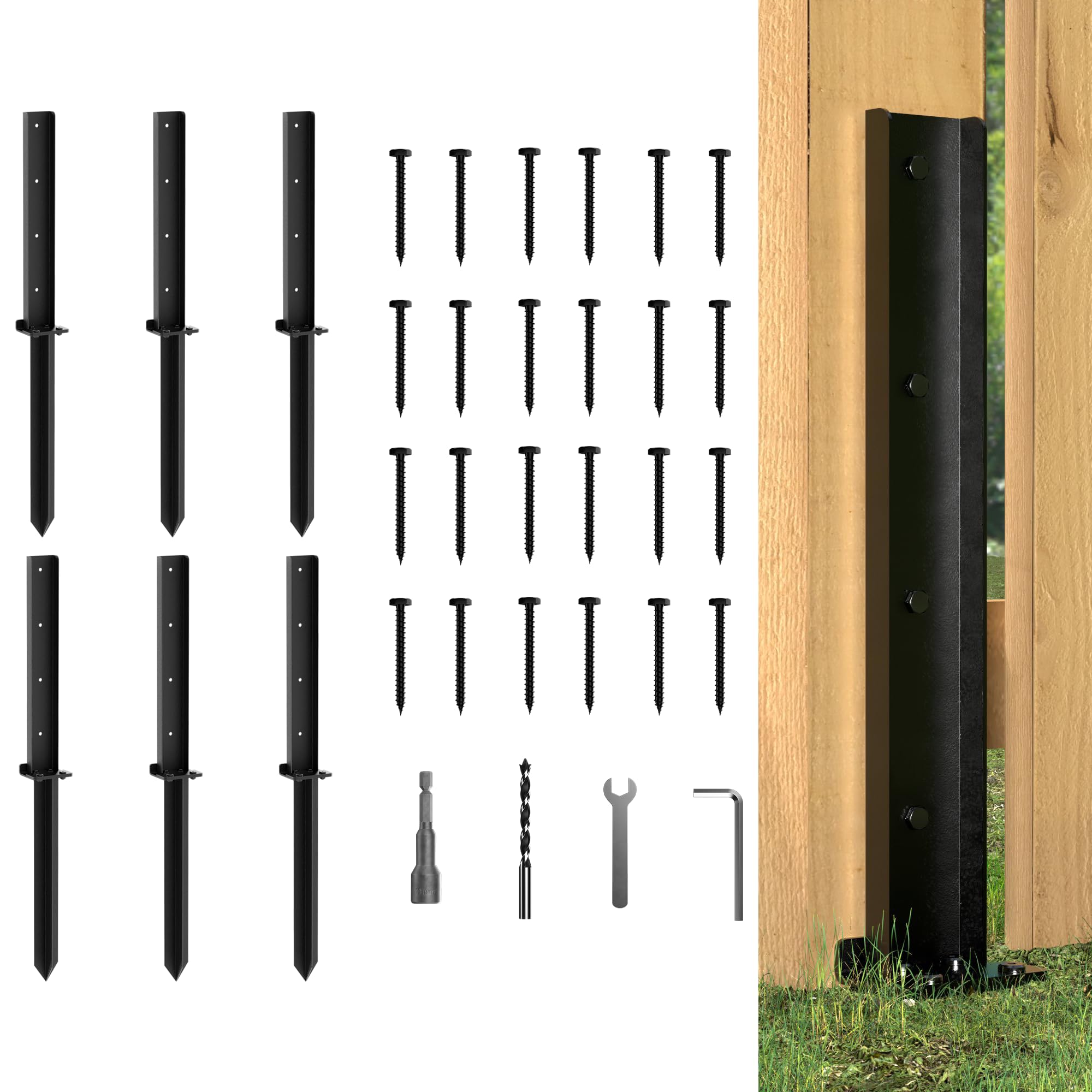 SKYSEN 6 Pack Fence Post Repair Kit, Stabilizer with Anchor Ground ...