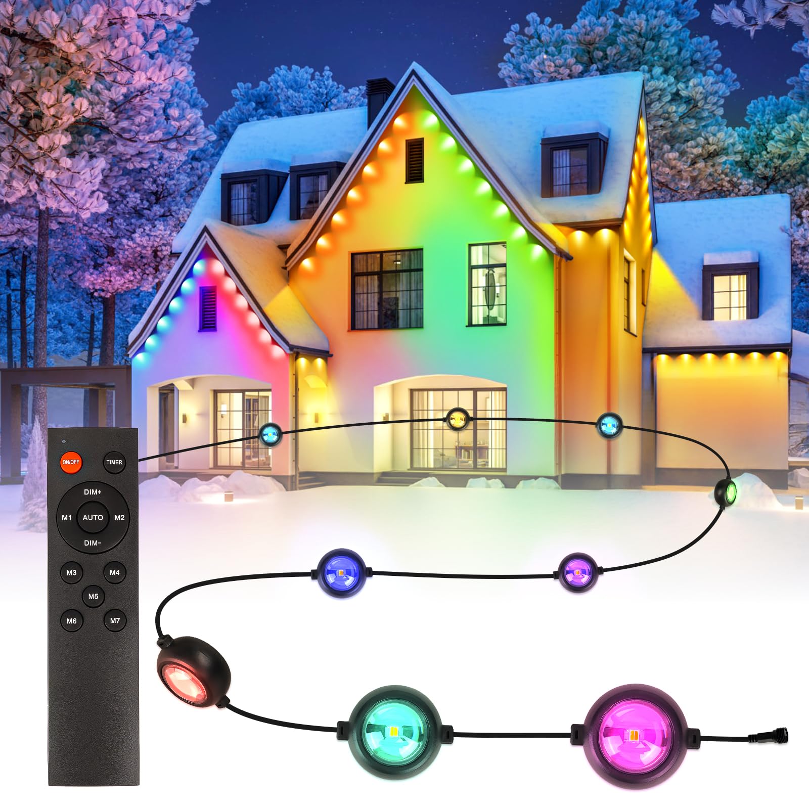 REYLAX Permanent Outdoor Lights with Remote, 110ft 60 RGBWW LEDs Eaves ...