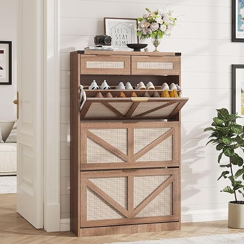 Halitaa Shoe Cabinet with 3 Flip Drawers & 2 Drawers,Freestanding Shoe ...