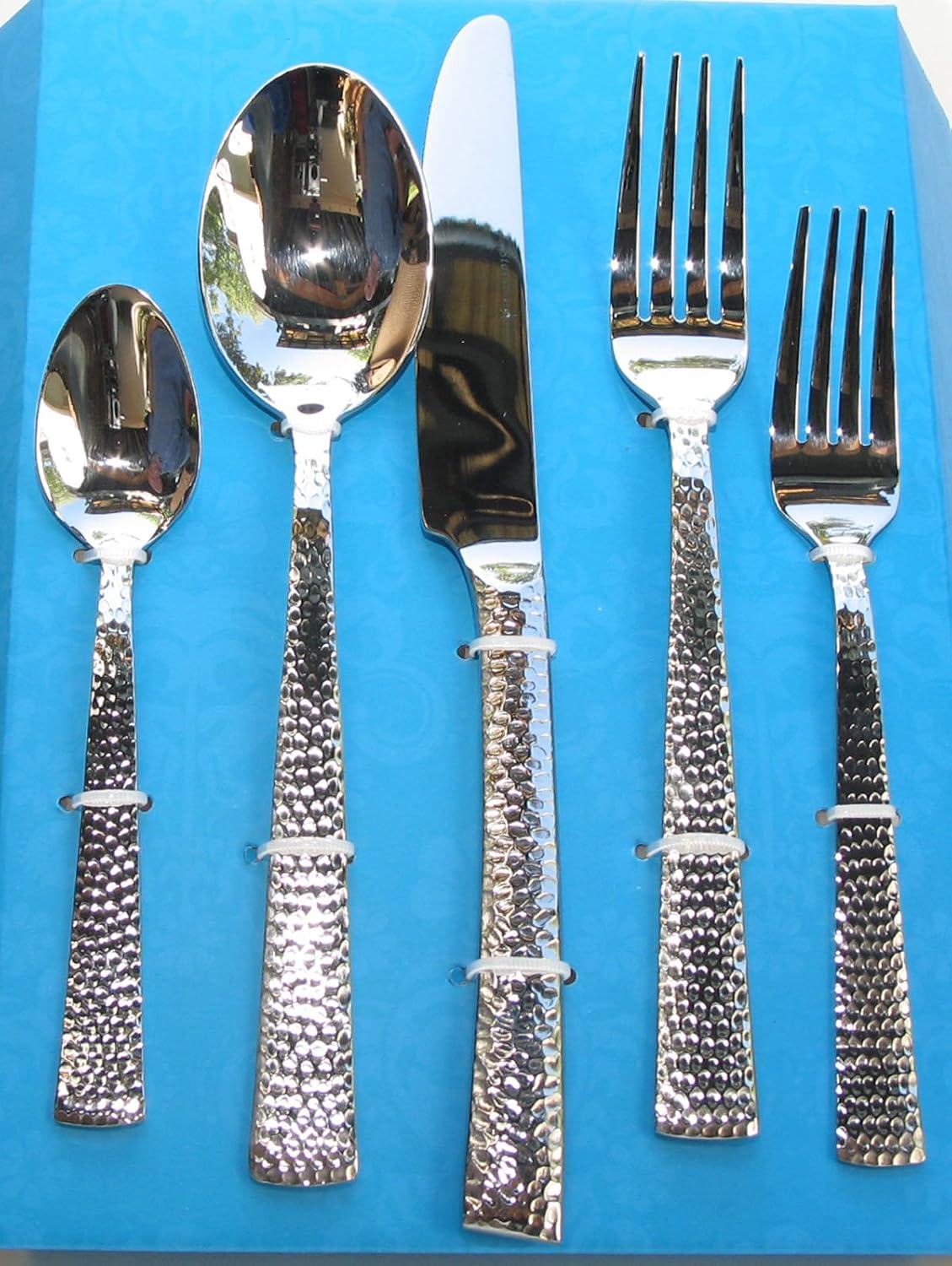 Top Specialty Knives 60-Pcs "Hammered" Flatware Set Dining Service for 12, Premium 18/10 ...