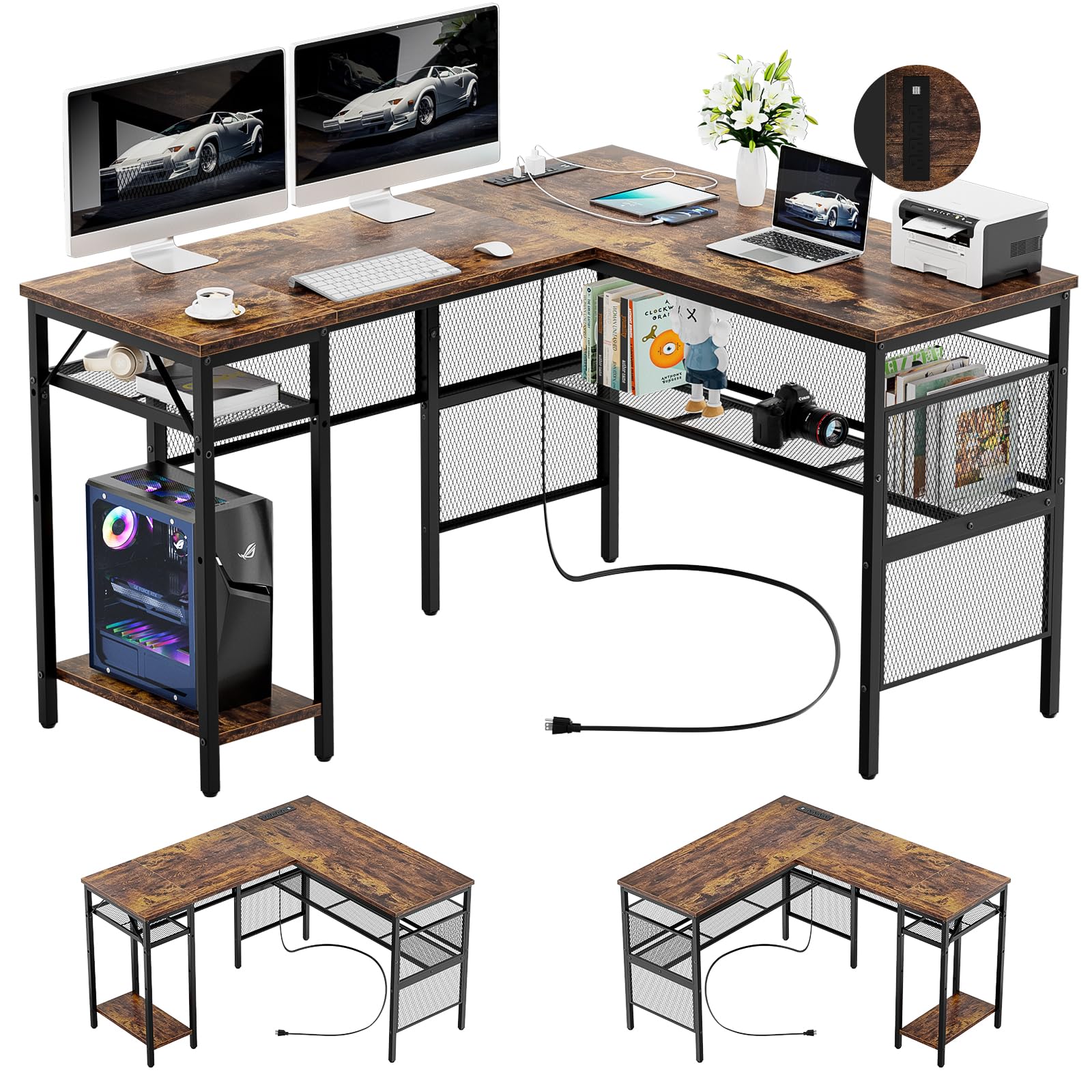 Hyomdeck Reversible L Shaped Gaming Desk with Magic Power Outlets, 55 ...