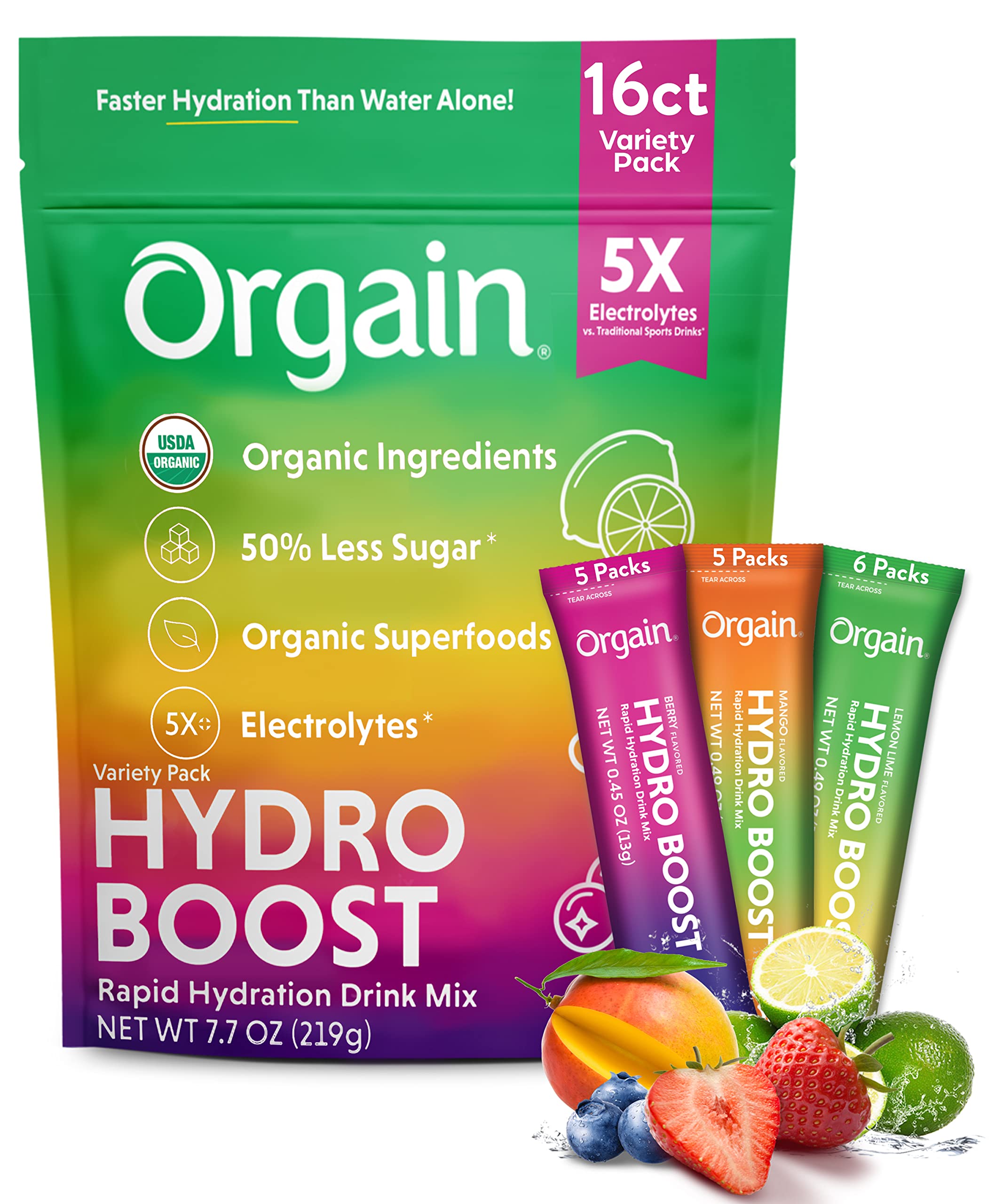 Orgain Organic Hydration Packets, Electrolytes Powder - Variety Pack ...