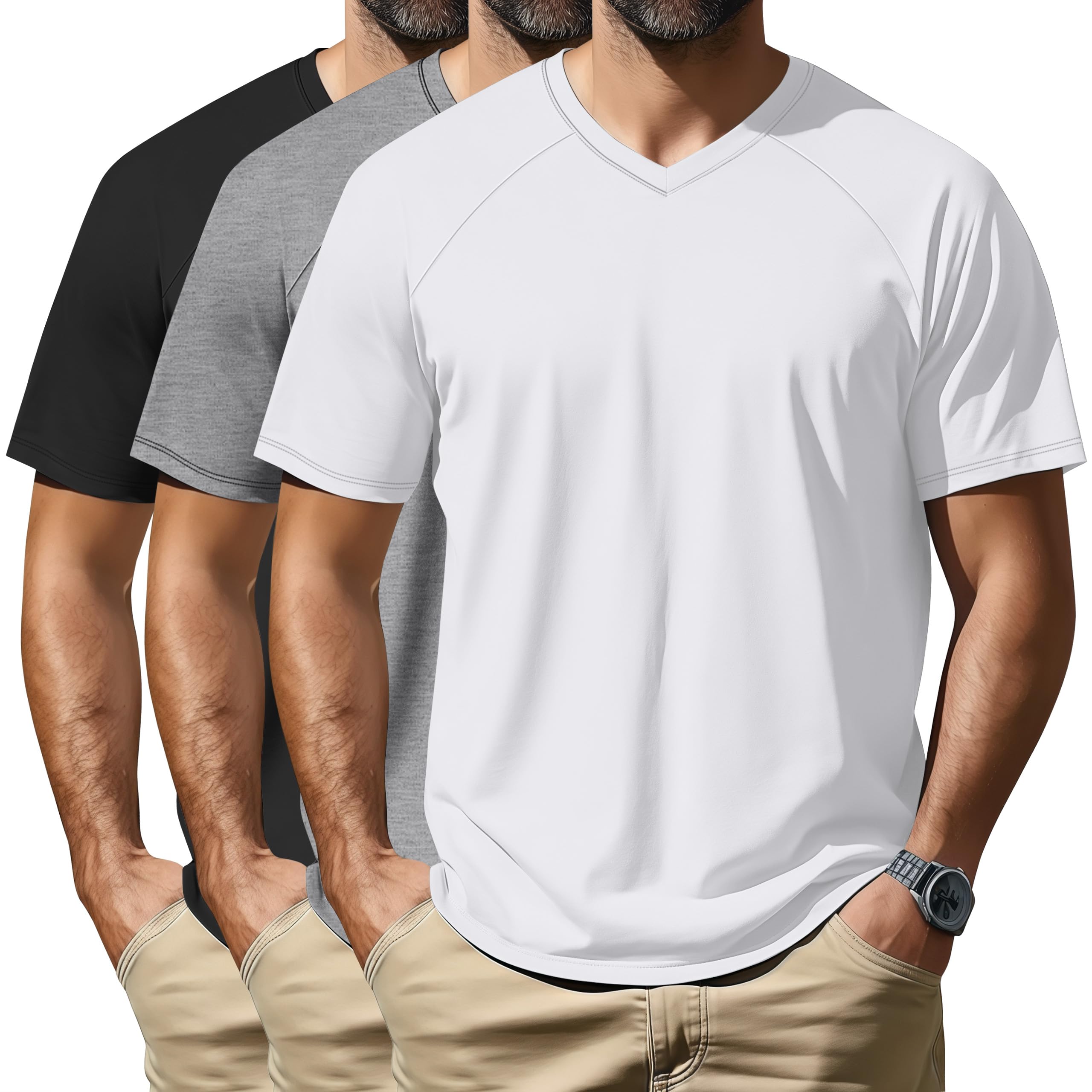 Neer 3 Pack Men's Big and Tall V Neck T-Shirts M-7X, 35% Cotton Short ...