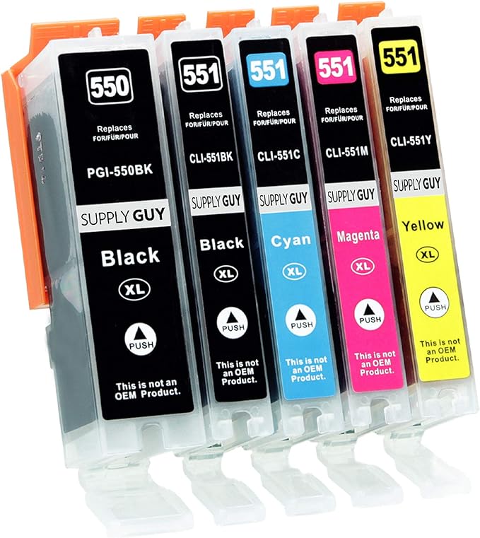 5 Cartouches d'encre avec Puce Compatible avec Canon PGI-550 CLI-551 pour Pixma IP-7200 IP-7250 ...