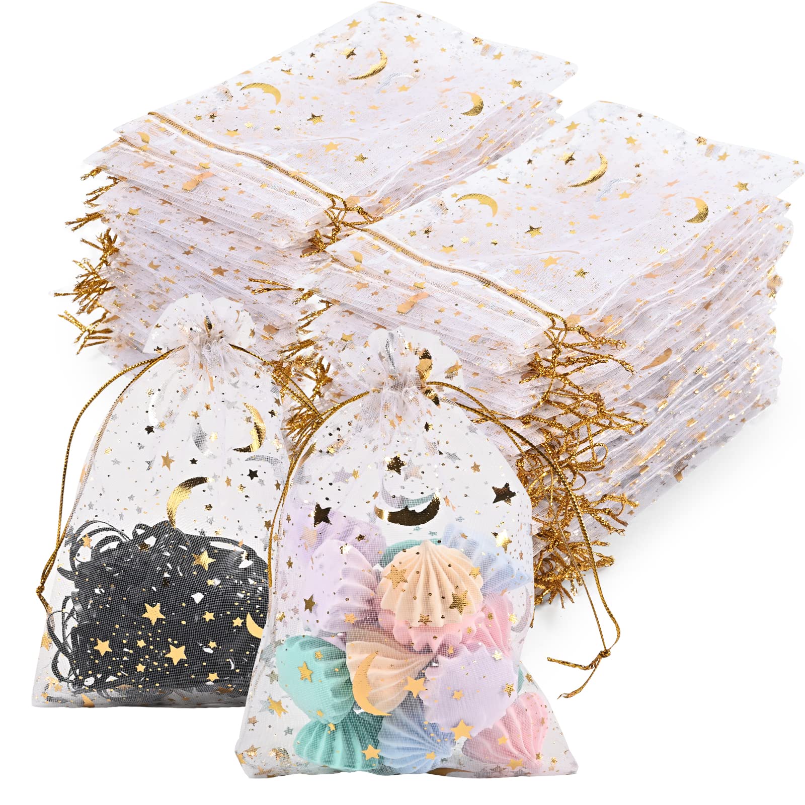 FUSHENMU 100pcs 4x6 Inch White Organza Jewelry Gift Bag,Moon Star ...