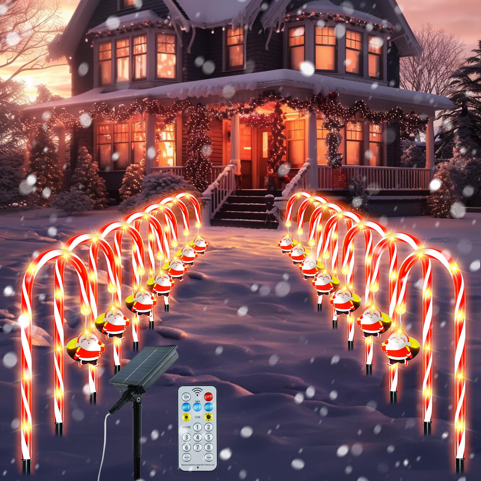 ProlPings 10 Packs Christmas Solar Candy Cane Pathway Markers Set with ...