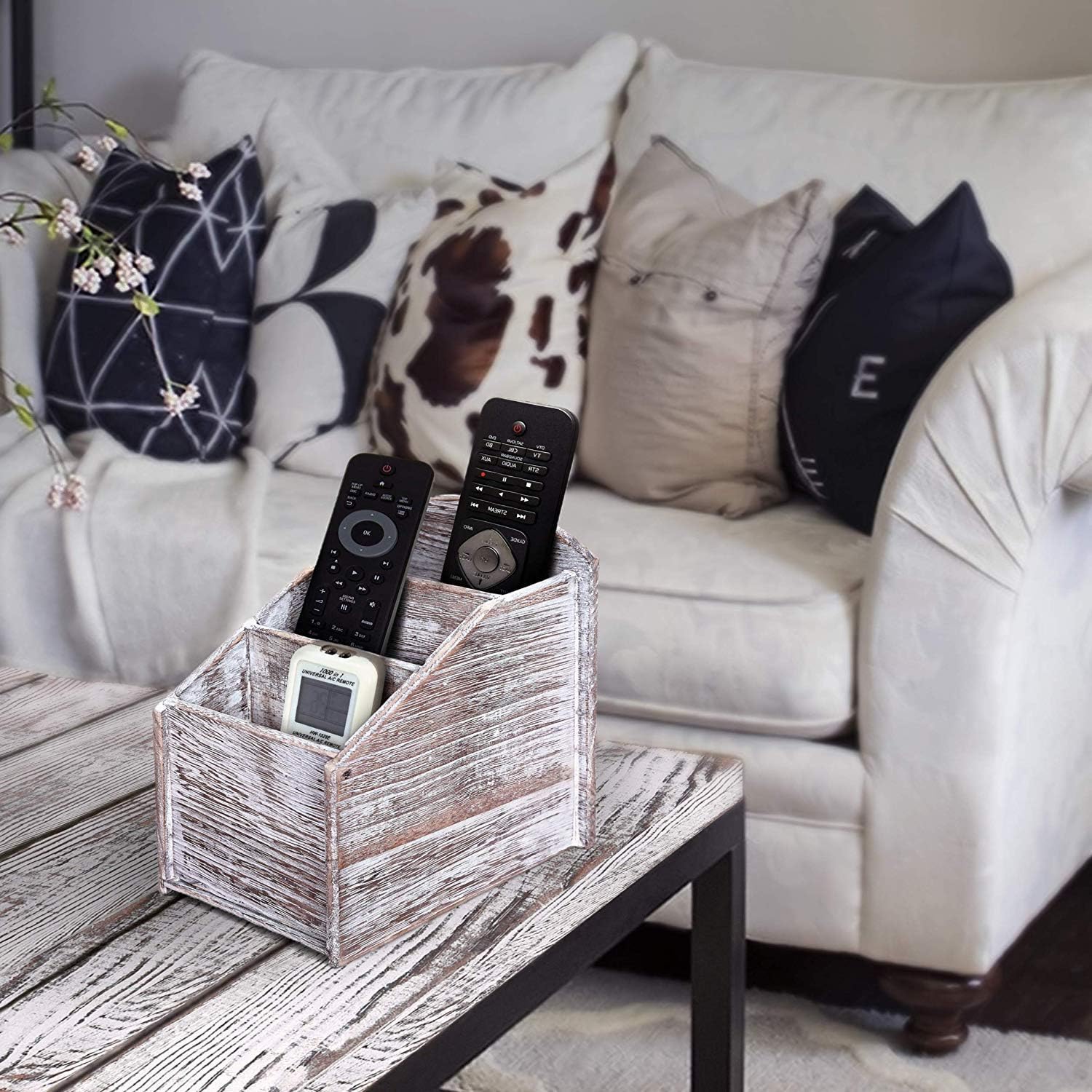 Rustic 3-Slot Wooden Remote Control Holder – Caddy Holder for ...