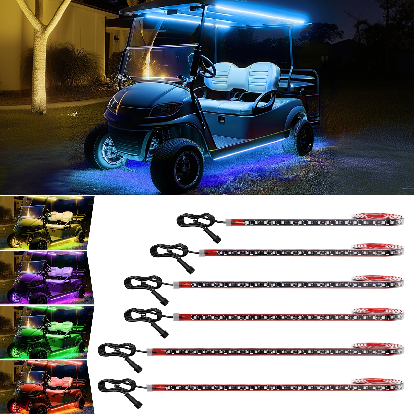 Blogole Golf Cart Underglow LED Light Strip Kit with Canopy Lights, 210 ...