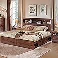 Amazon.com: ACCOHOHO Farmhouse King Size Wood Bed Frame with 52" Tall Storage Headboard and 4 ...