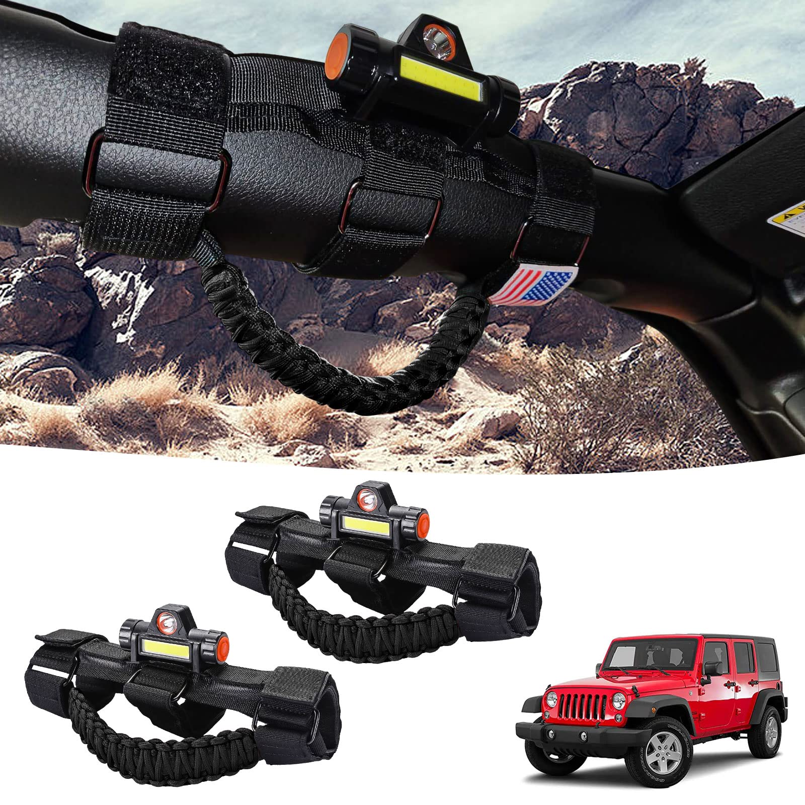 GAIZON 2 Pack Grab Handles Roll Bar Paracord for Jeep Wrangler ...