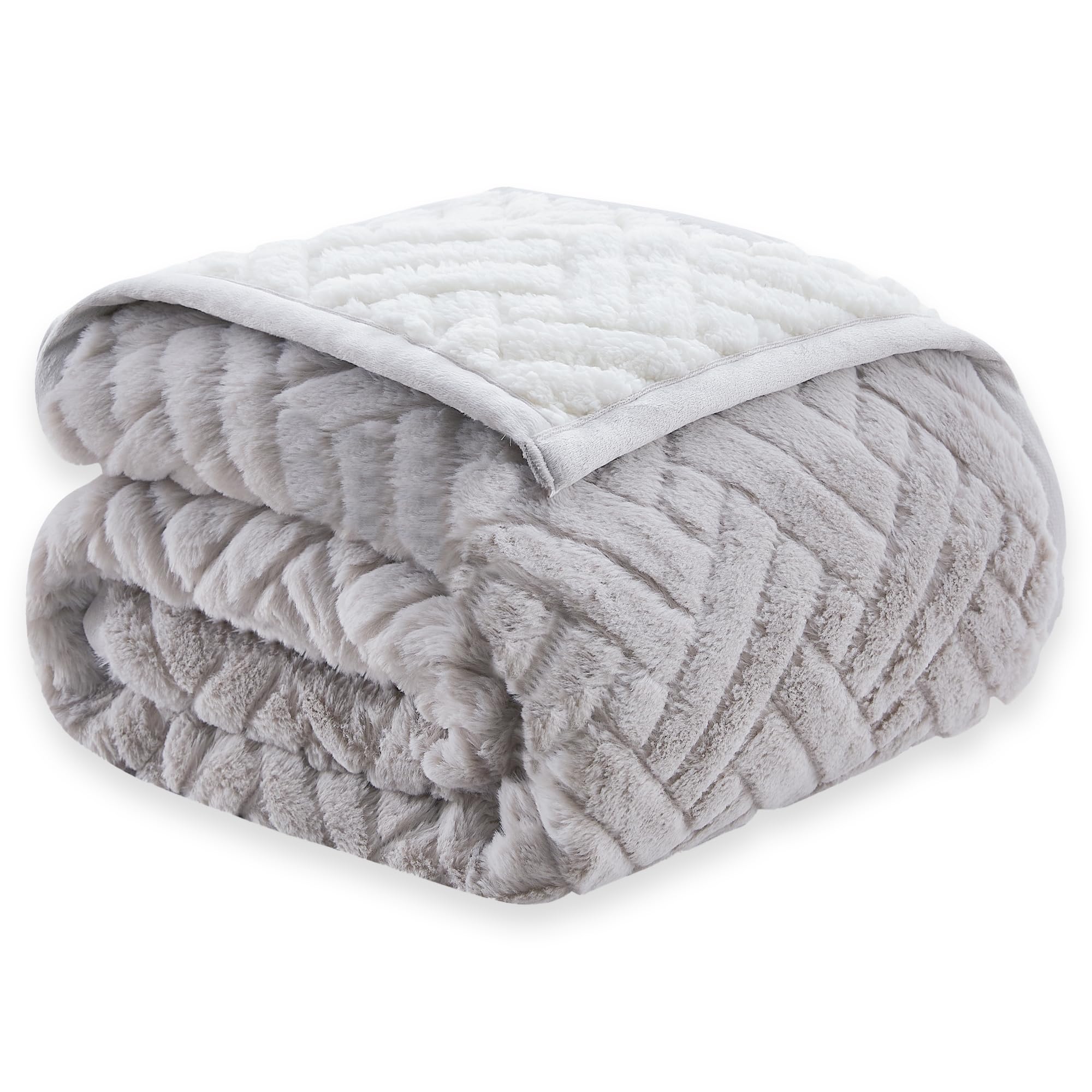 KORBLISS Faux Fur Quilt Throw Blanket for Couch, 480GSM Fuzzy Soft and ...