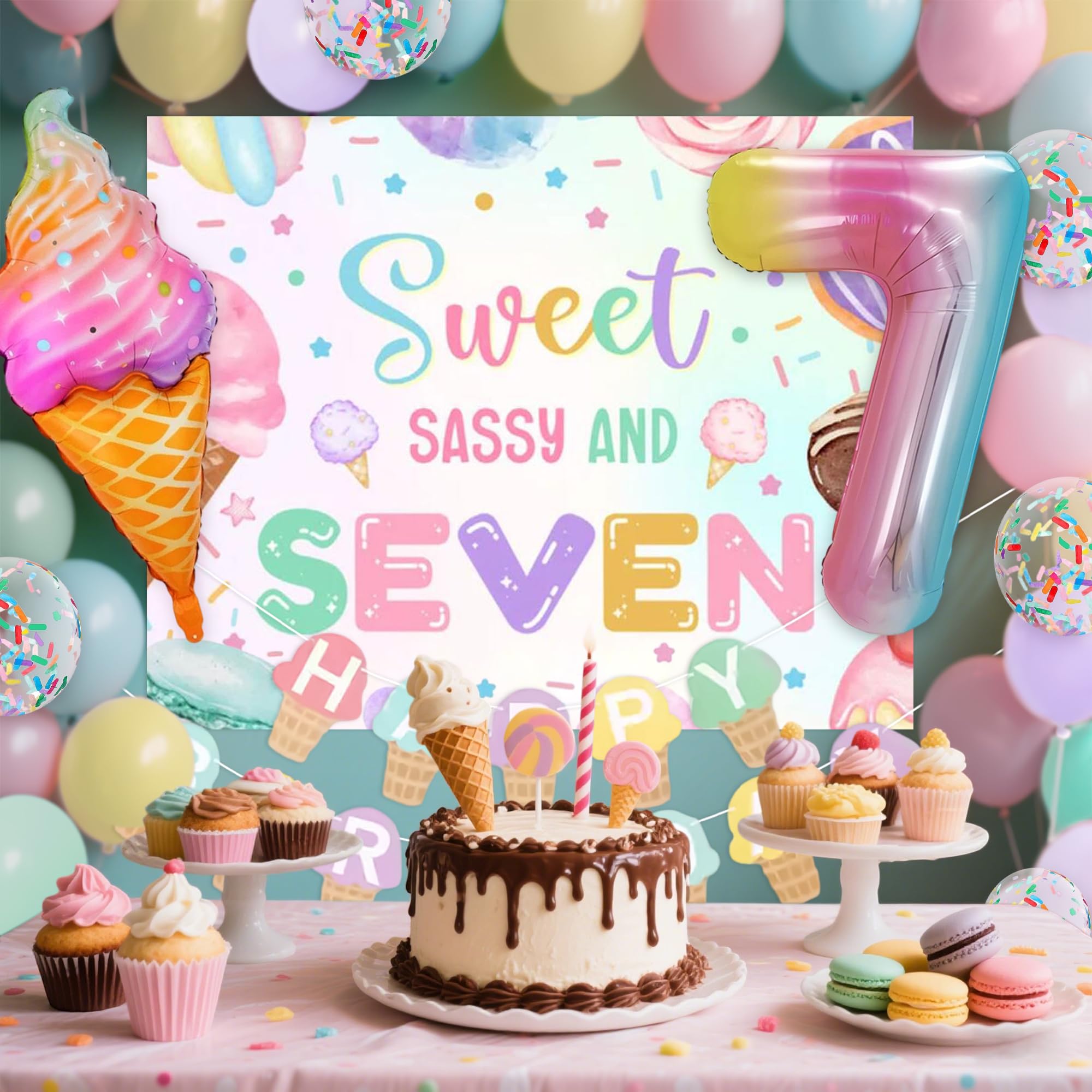 Sweet Sassy and Seven 7th Birthday Decorations for Girls 7 Year Old ...