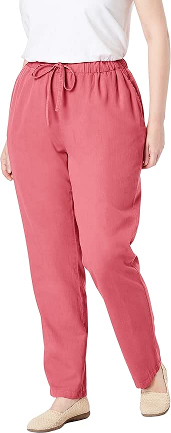 Woman Within Women's Plus Size Drawstring Chambray Straight Leg Pant ...